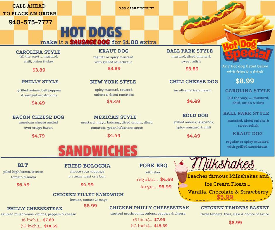 Menu at Beaches Burgers restaurant, Ocean Isle Beach