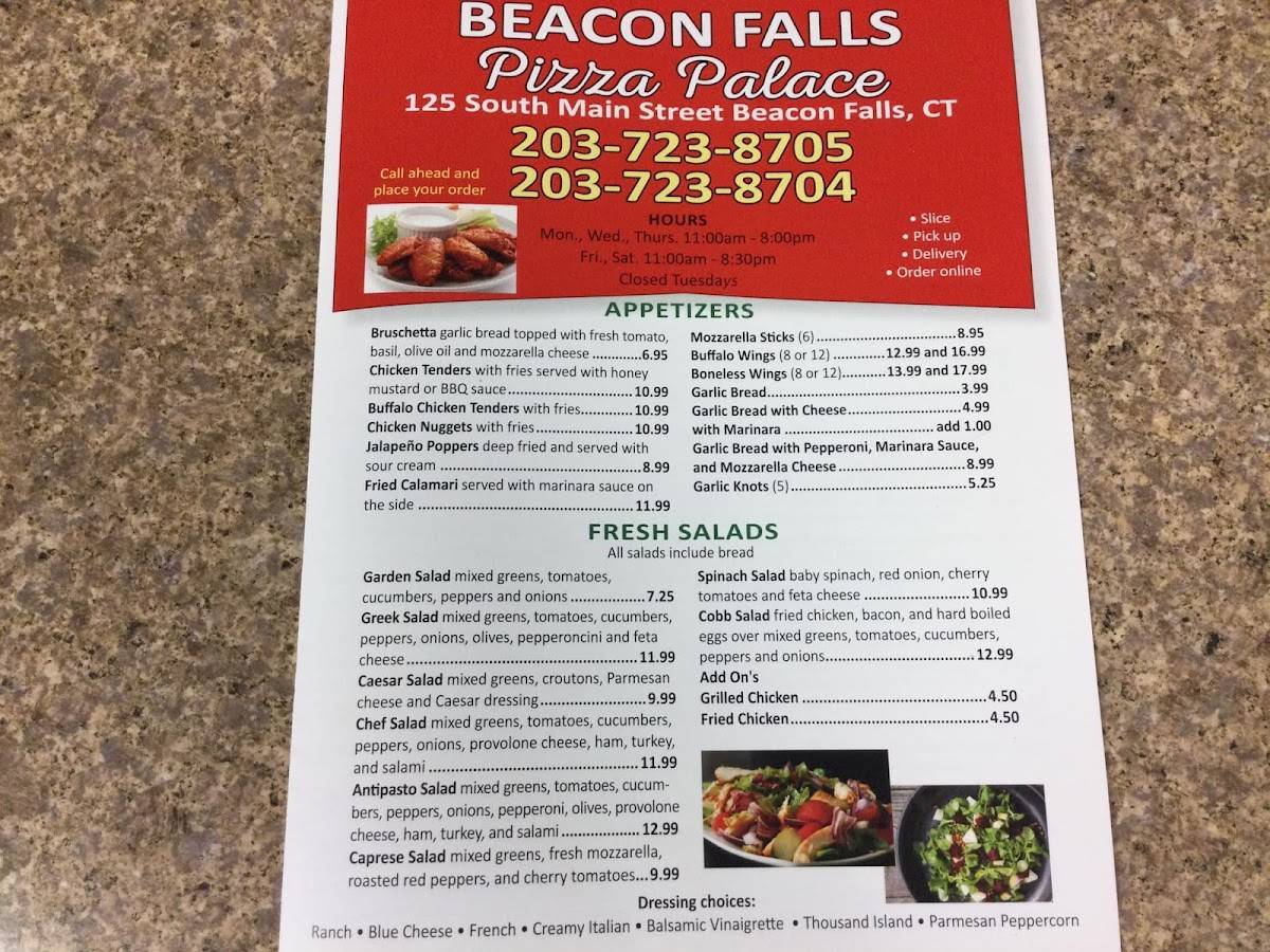 Menu at Beacon Falls Pizza Palace pizzeria, Beacon Falls
