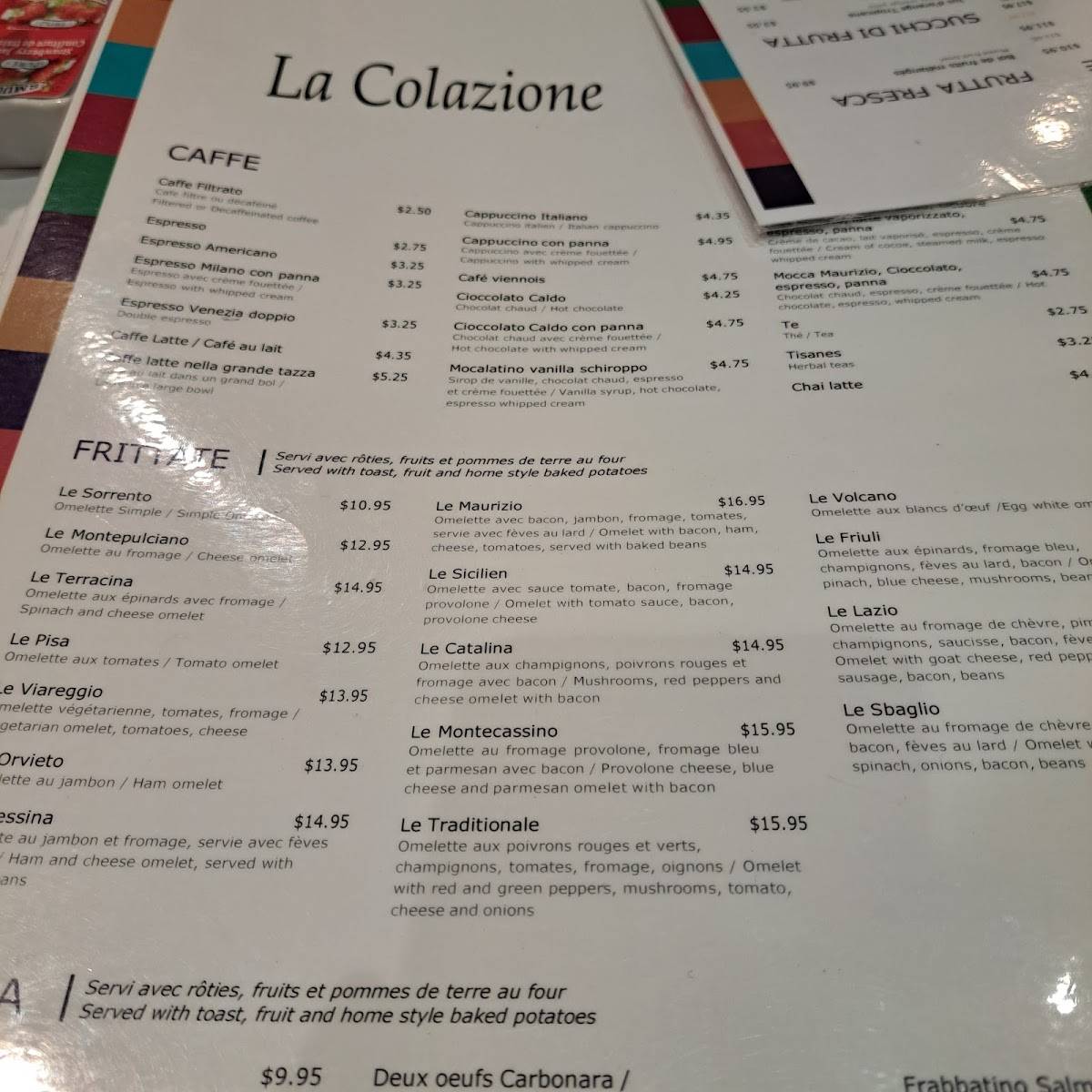 Menu au Café Maurizio, Kirkland, Bd Saint-Charles
