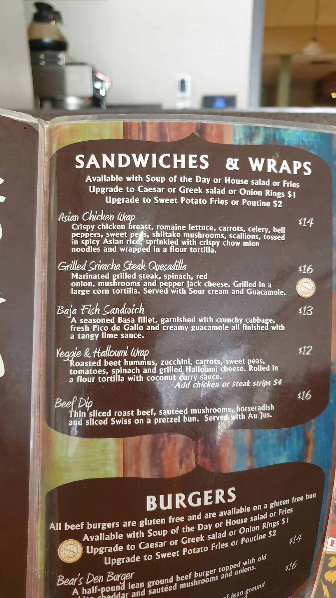 Menu at Bears Den Lounge & Motel restaurant, Deep River