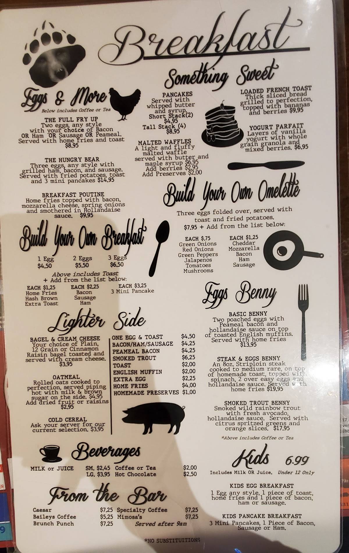 Menu at Bears Den Lounge & Motel restaurant, Deep River