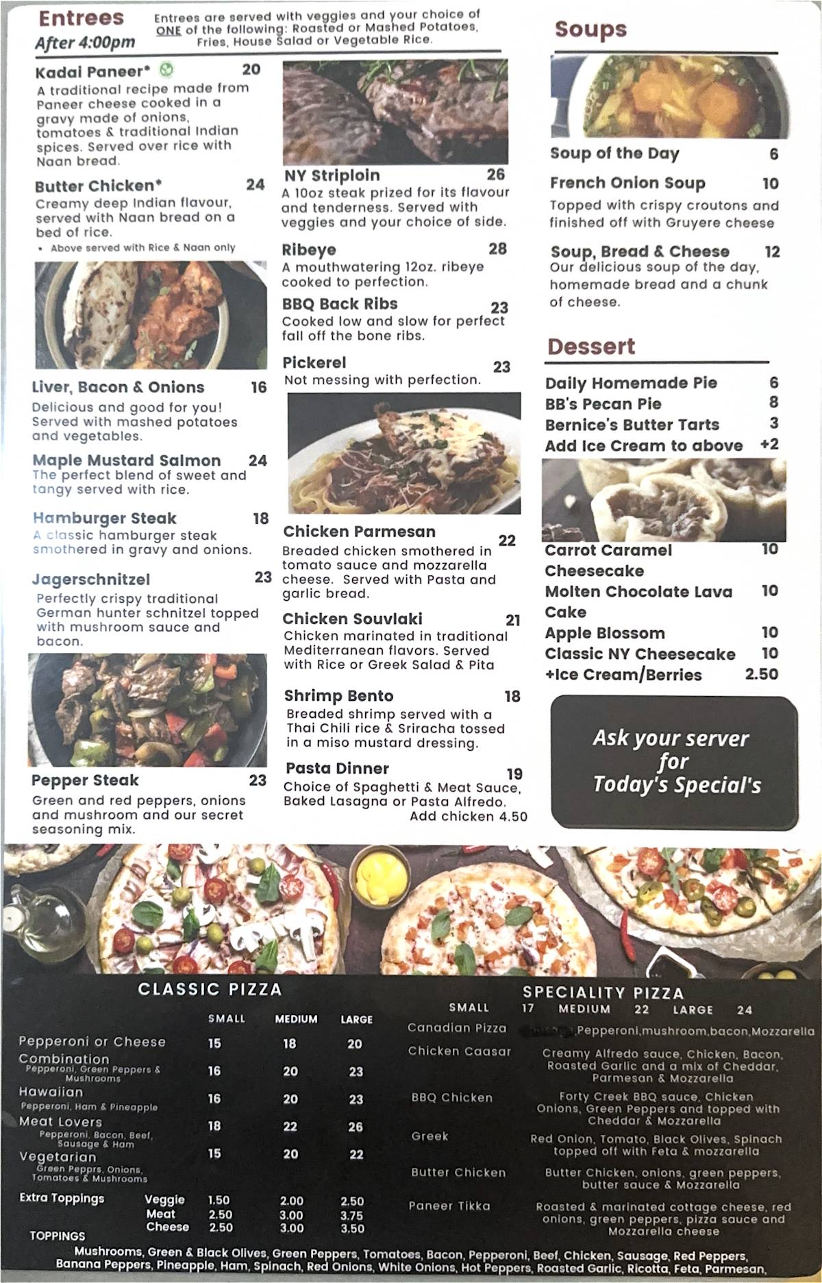 Menu at Bears Den Lounge & Motel restaurant, Deep River