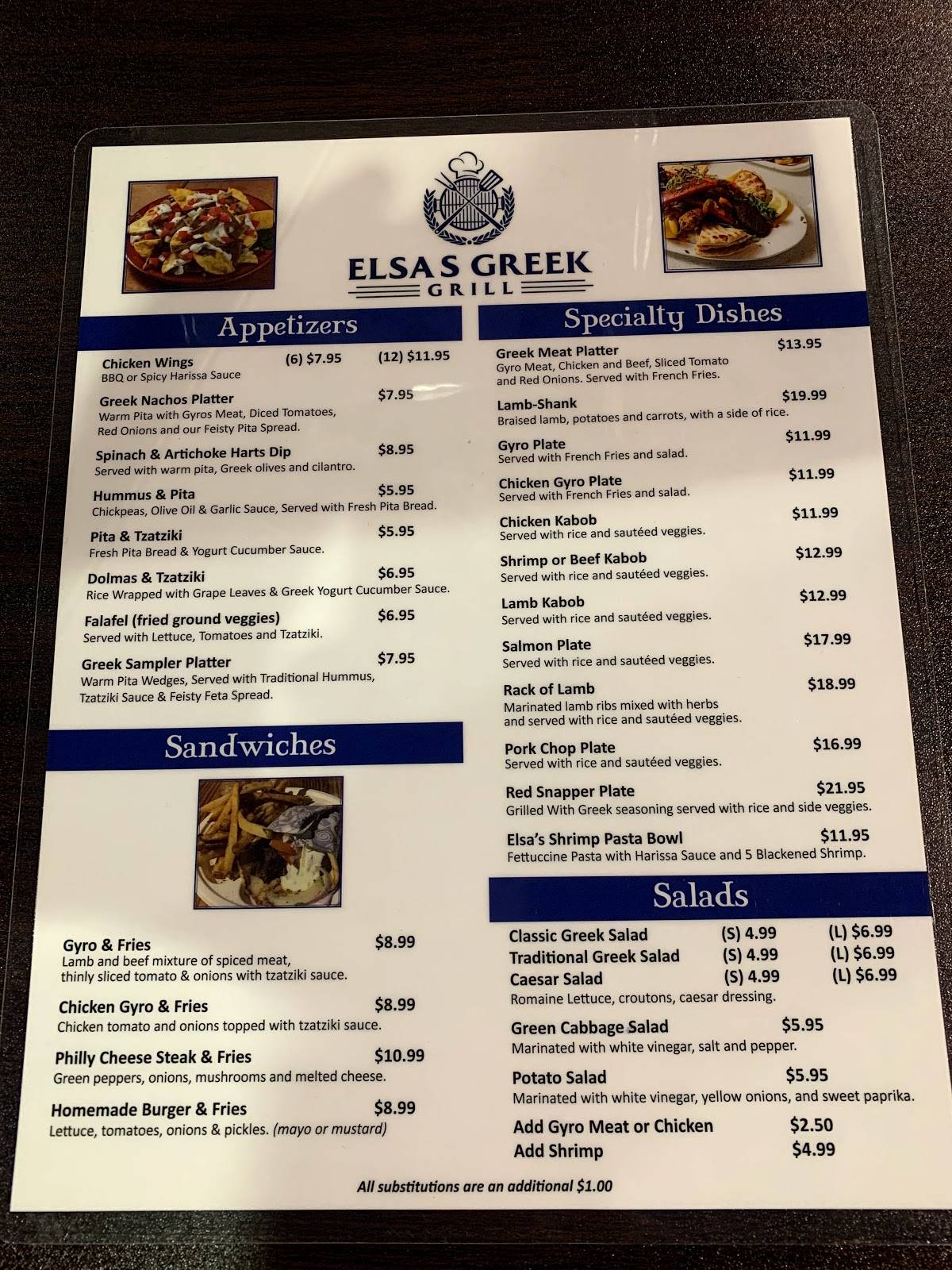 Menu at Elsa's Greek Grill restaurant, Beaumont