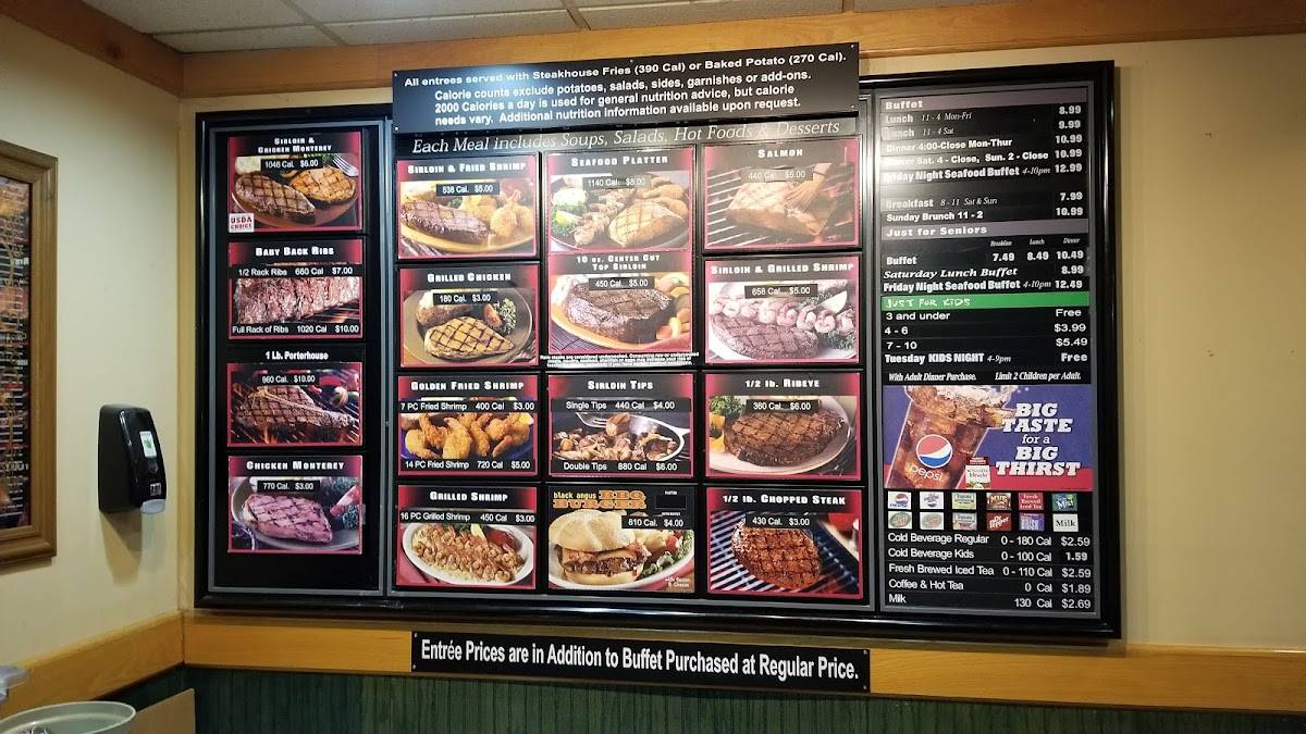 Menu at Ponderosa steakhouse, Beaver Dam, N Spring St