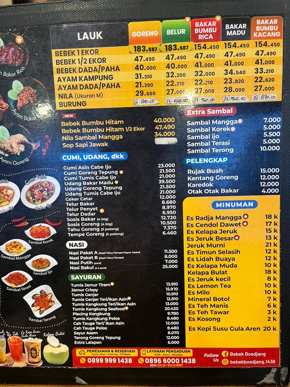 Carta del restaurante Bebek Boedjang Merdeka, Pontianak