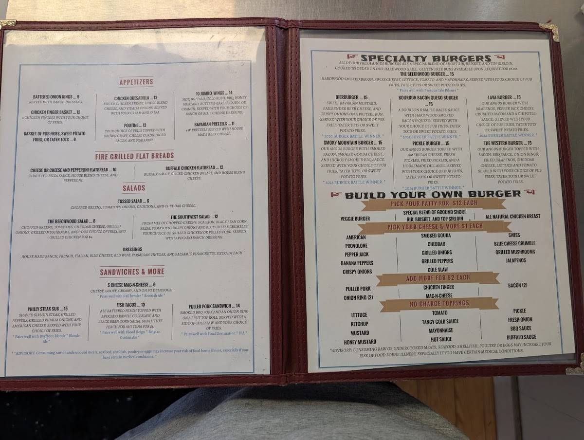Menu at Beechwood Inn's Hardwood Grille restaurant, Erie