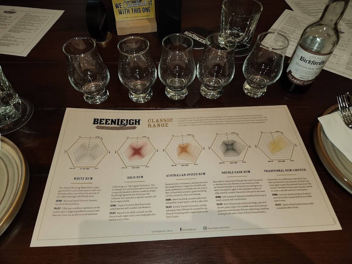 Menu at Beenleigh Artisan Distillery pub & bar, Beenleigh