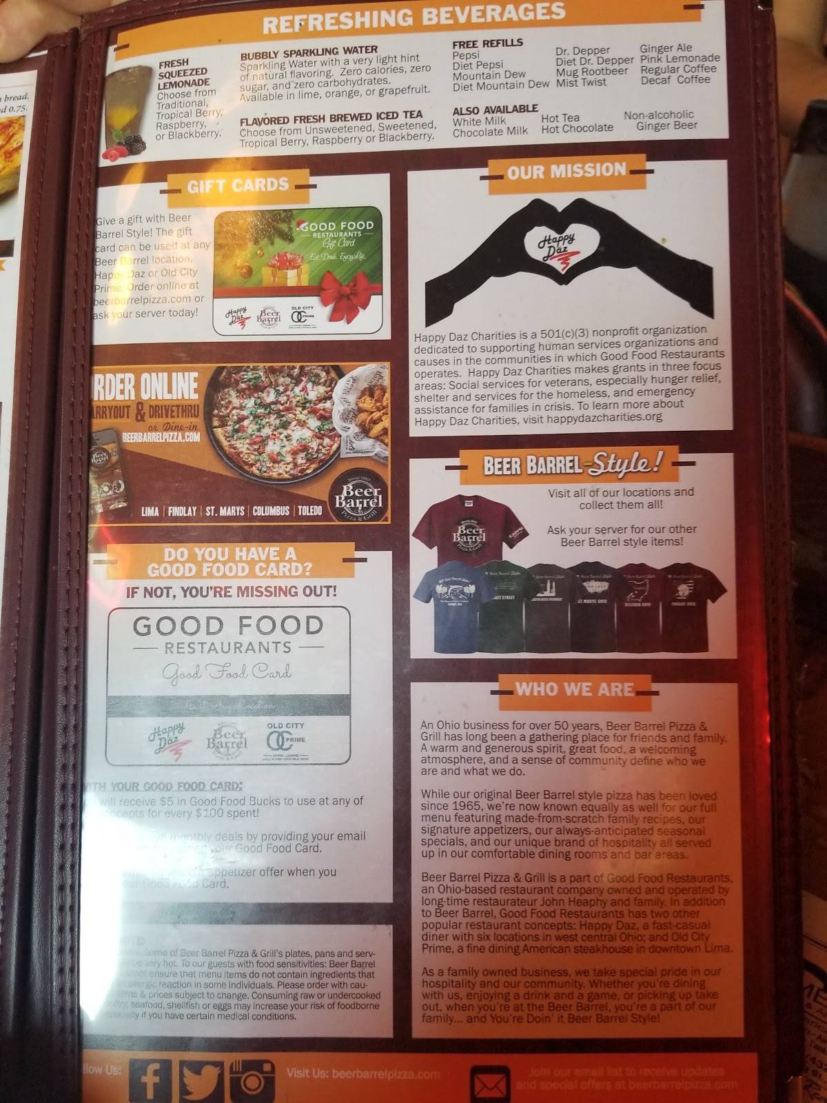 Menu at Beer Barrel Pizza & Grill, Lima, S Dixie Hwy