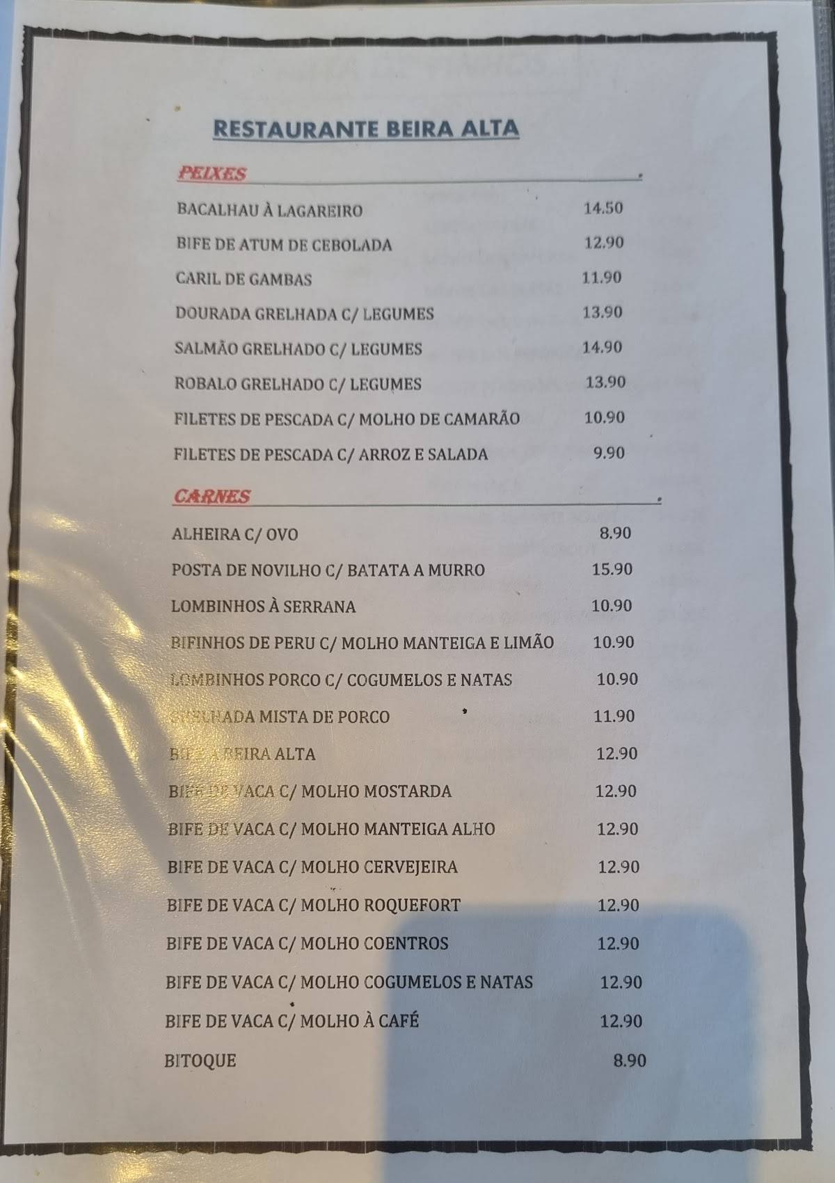 Menu em Beira Alta restaurante, Amadora, Av. Dom Nuno Álvares Pereira 56