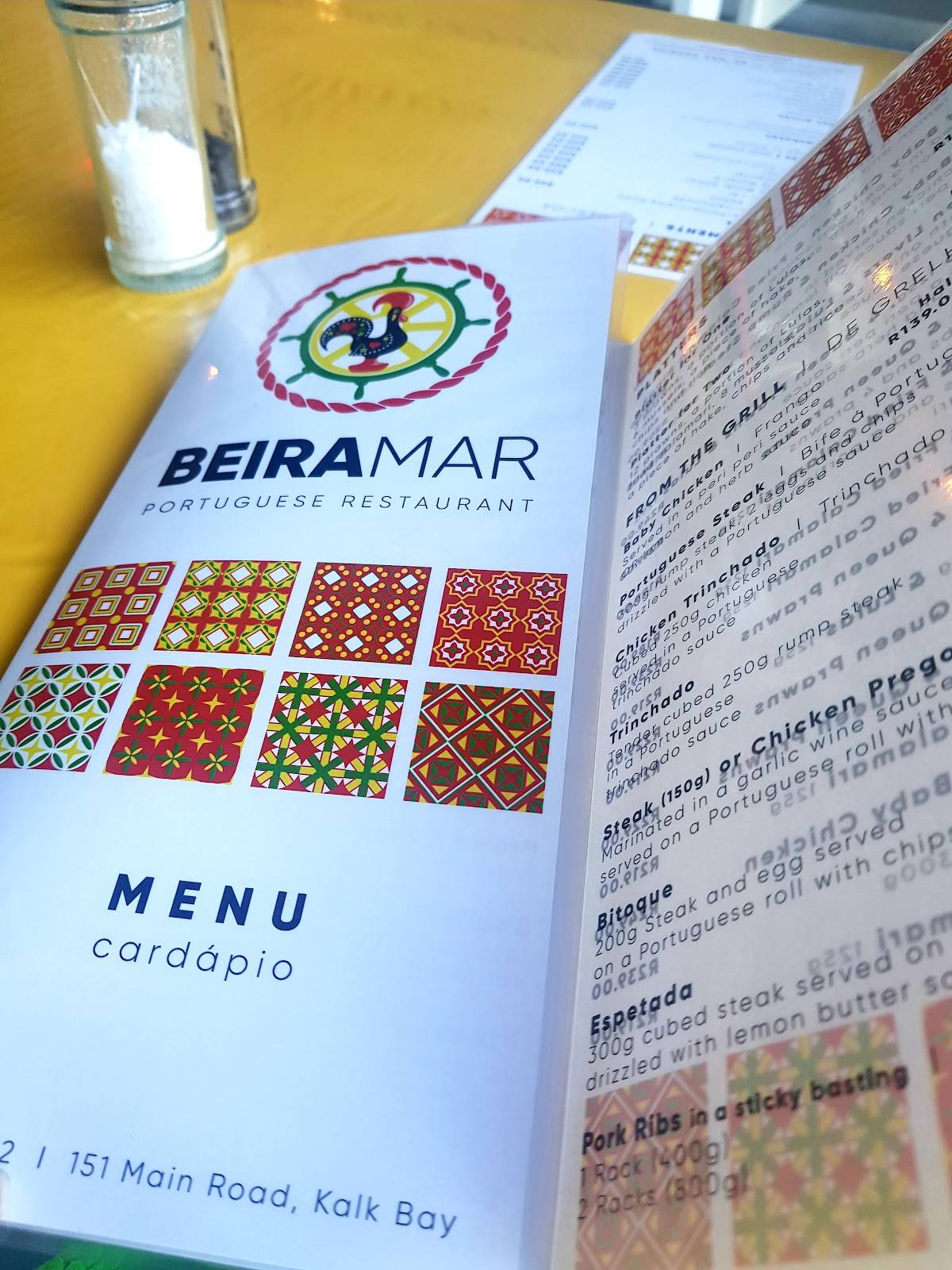 Menu at Beira Mar Portuguese Restaurant, Cape Town