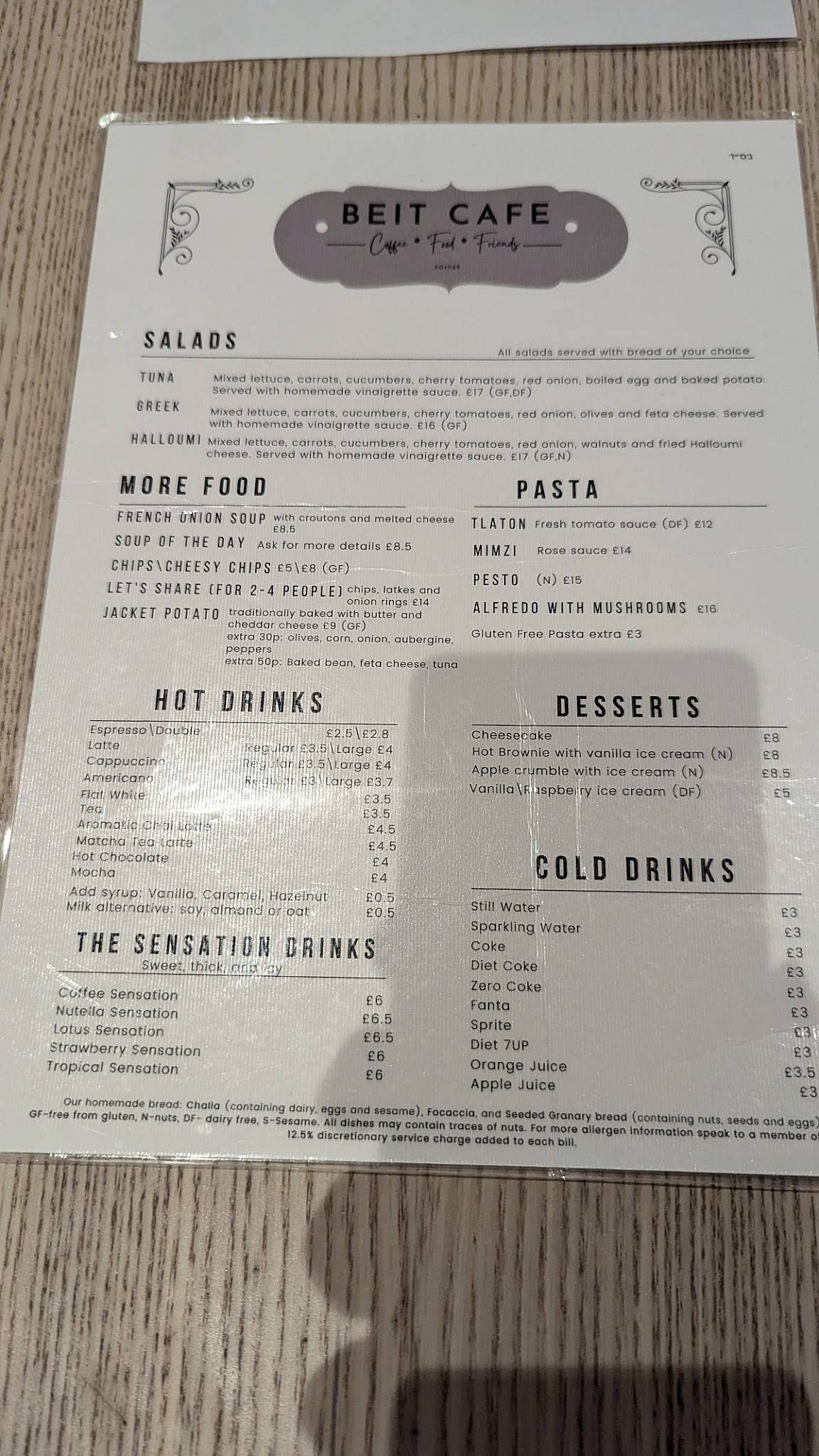 Menu at Beit Cafe, London
