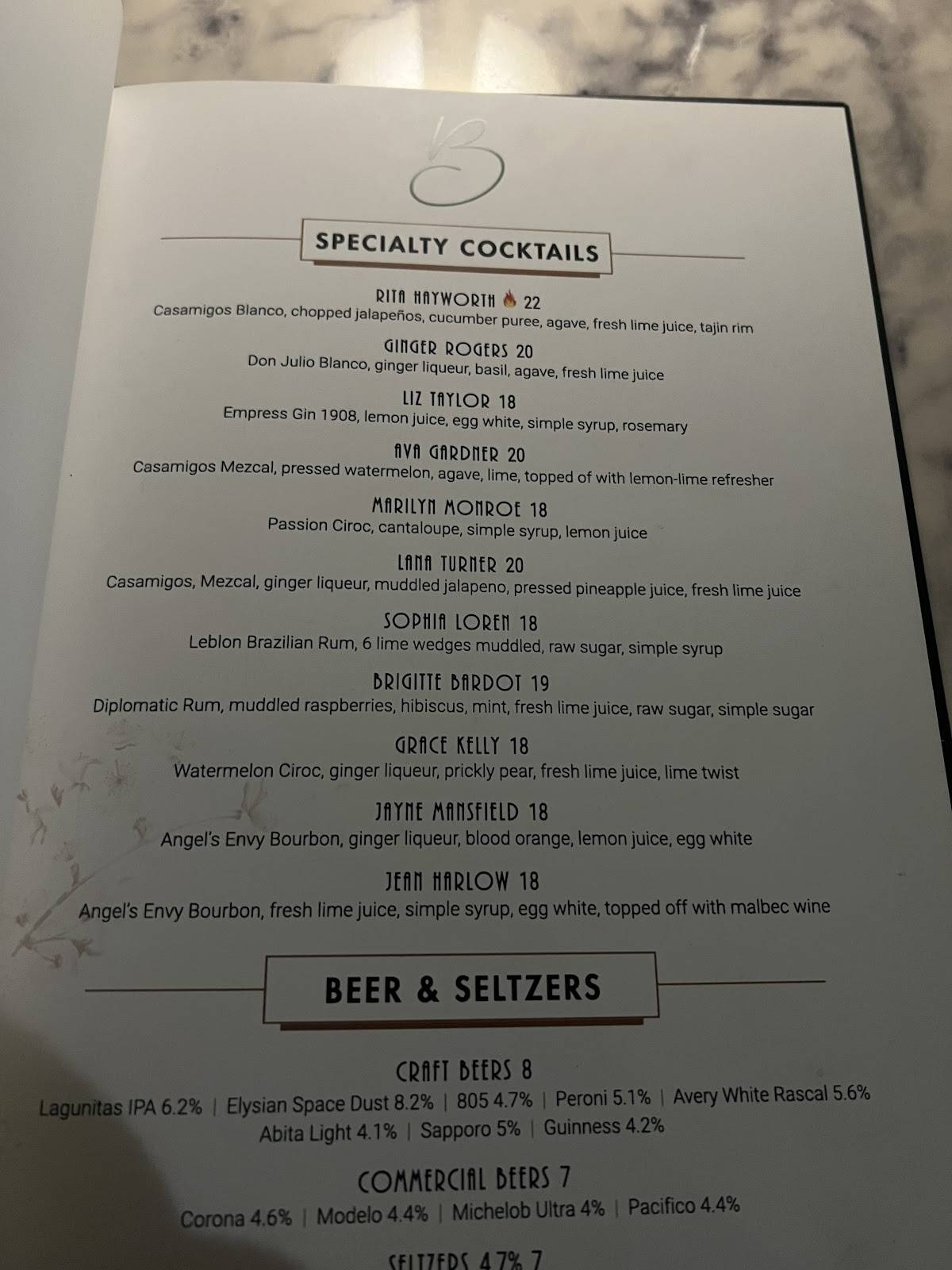 Menu at Bella Lounge pub & bar, Downey