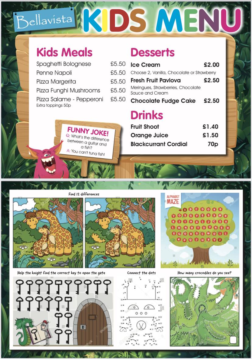 Menu at Bellavista Restaurant, Rochdale, Wildhouse Ln