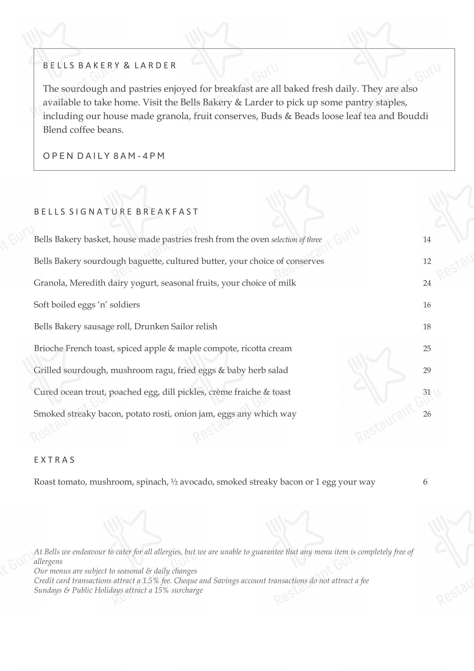 Carta de Bells at Killcare Boutique Hotel, Restaurant & Spa, Killcare ...
