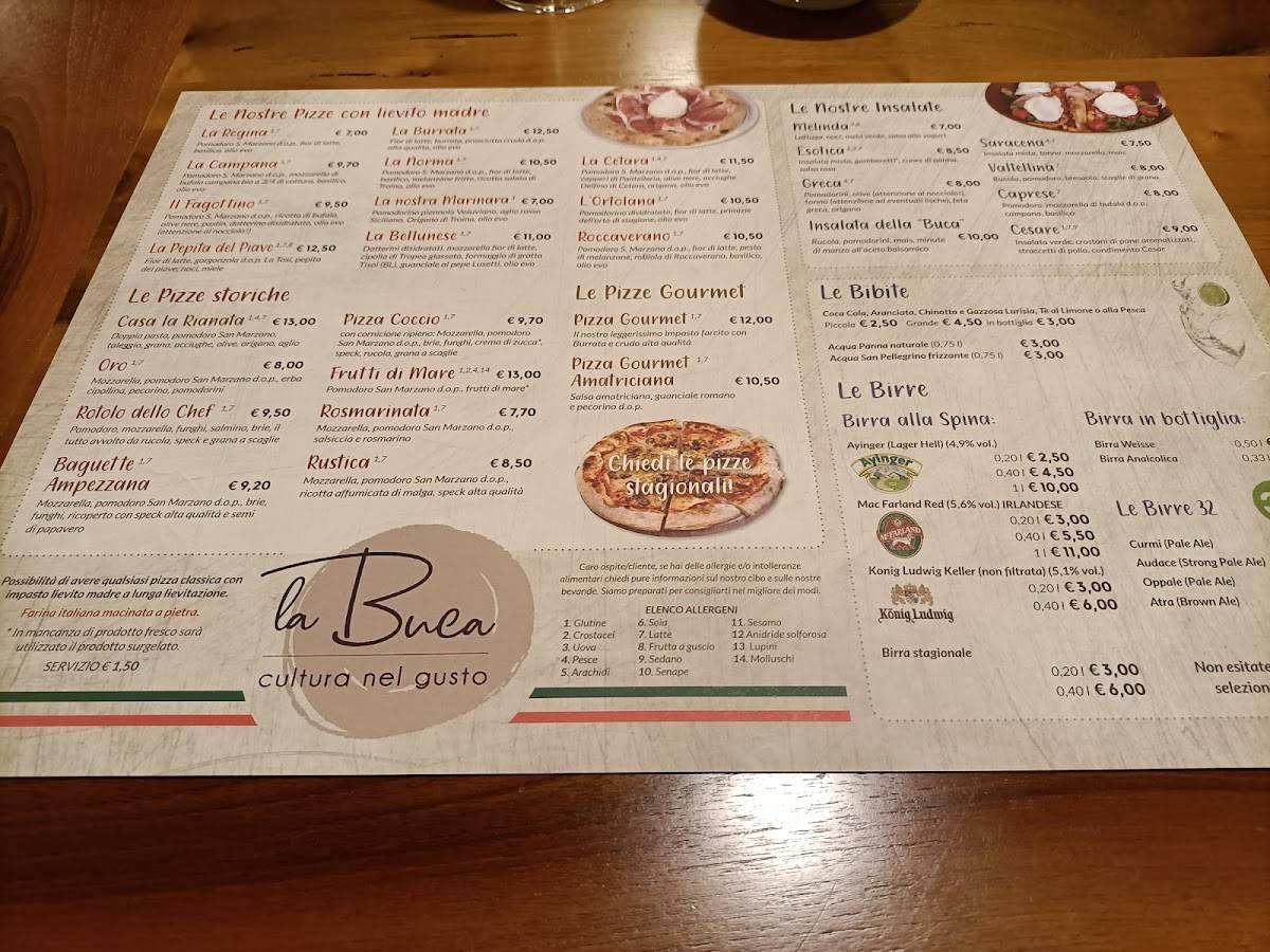 Menu da La Buca pizzeria, Belluno