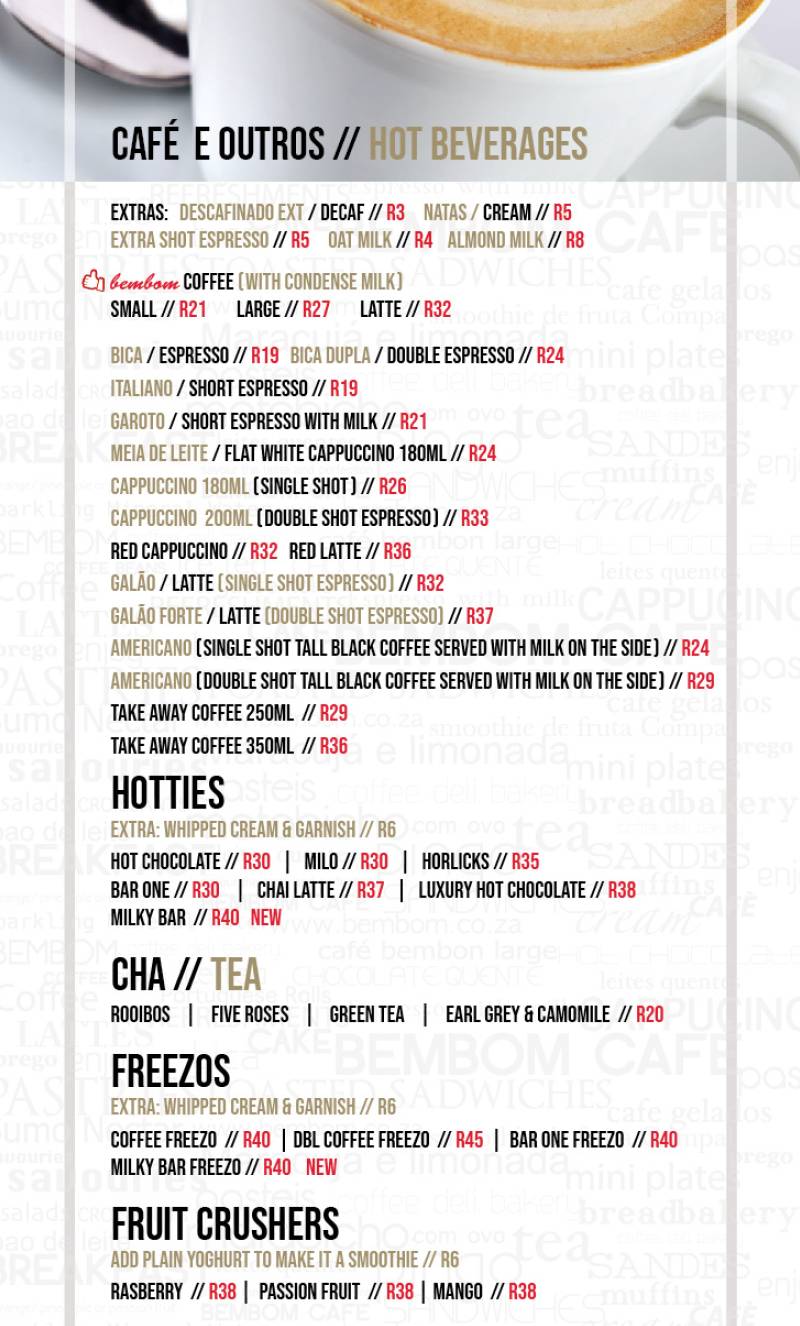 Menu at Bem Bom Linden pub & bar, Randburg
