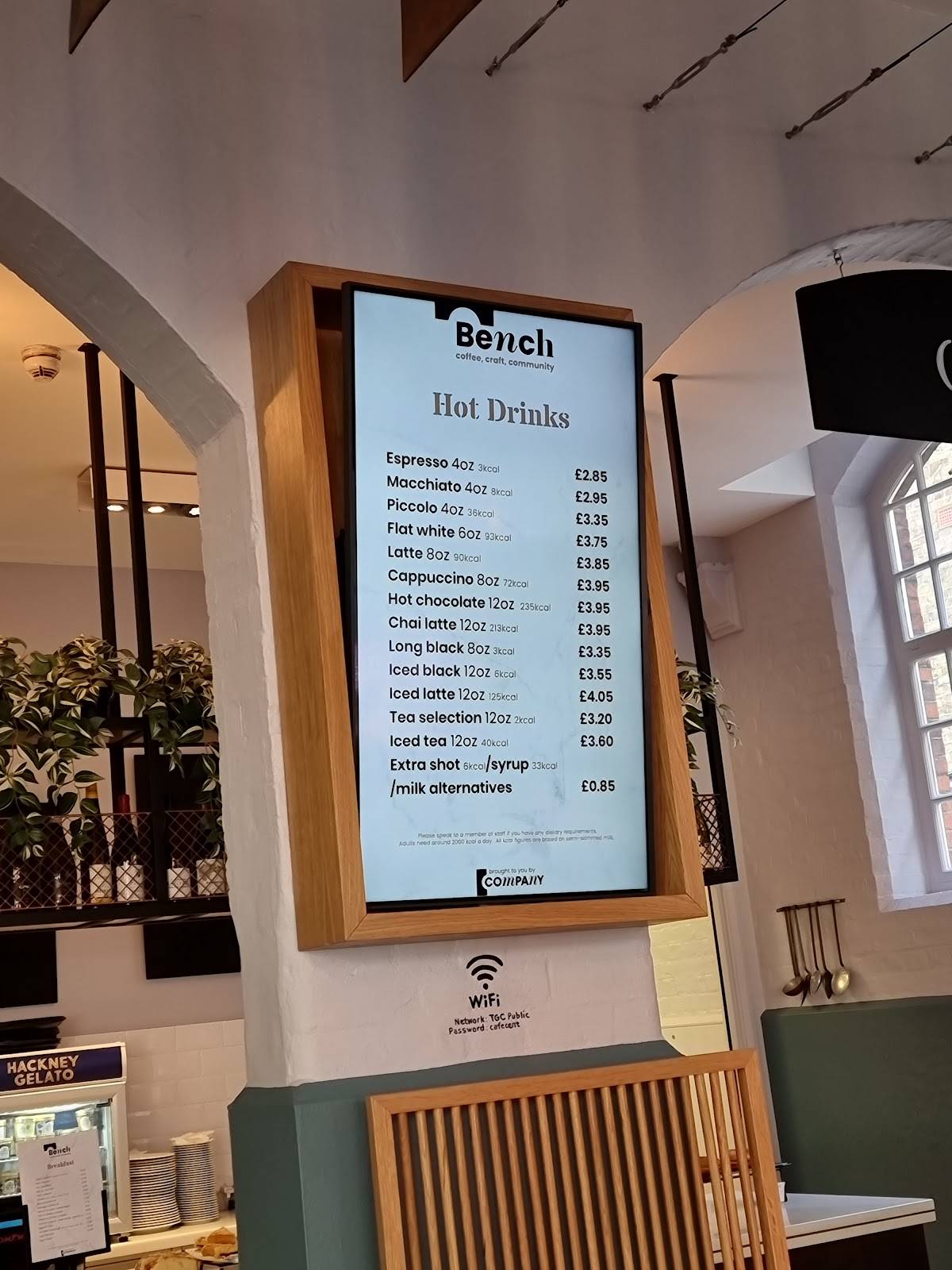 Menu at Bench cafe, London