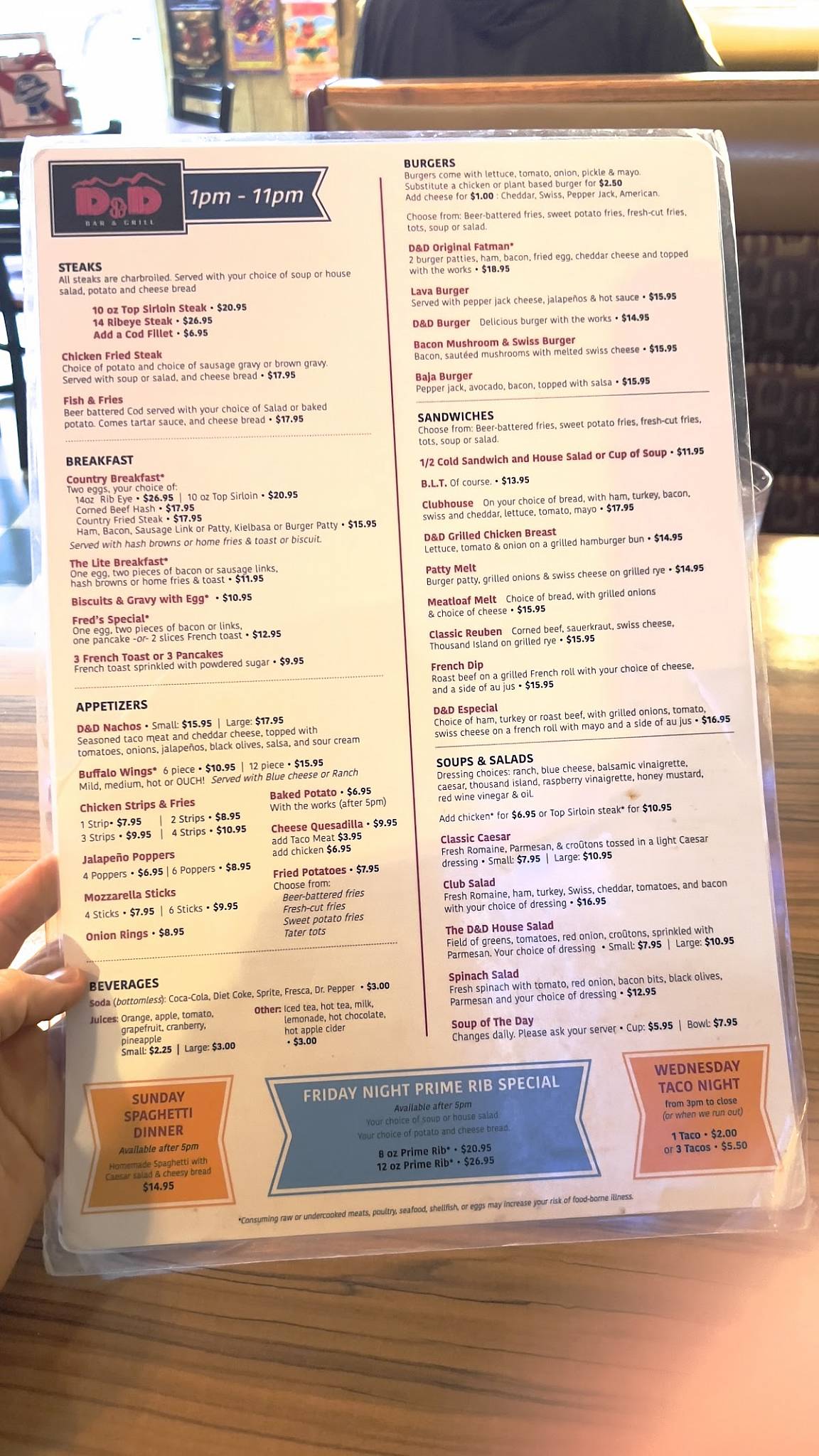 Menu at D & D Bar & Grill, Bend