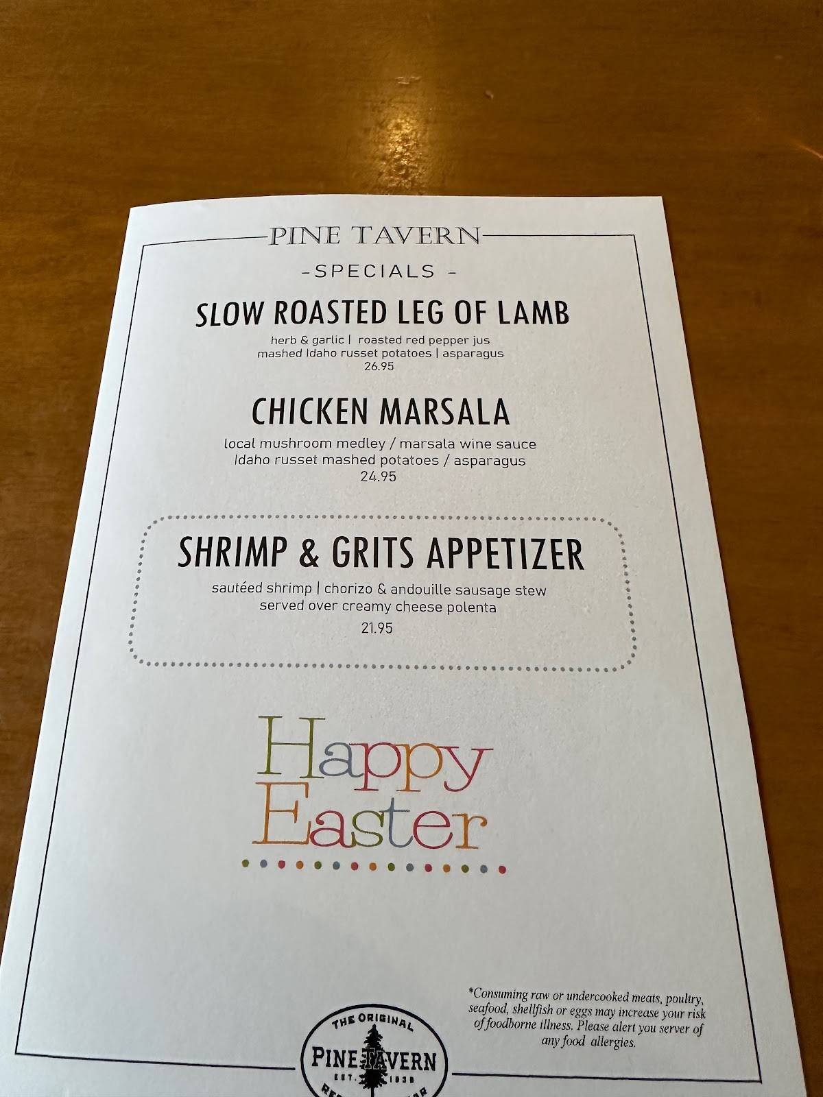 Menu at Pine Tavern Restaurant, Bend