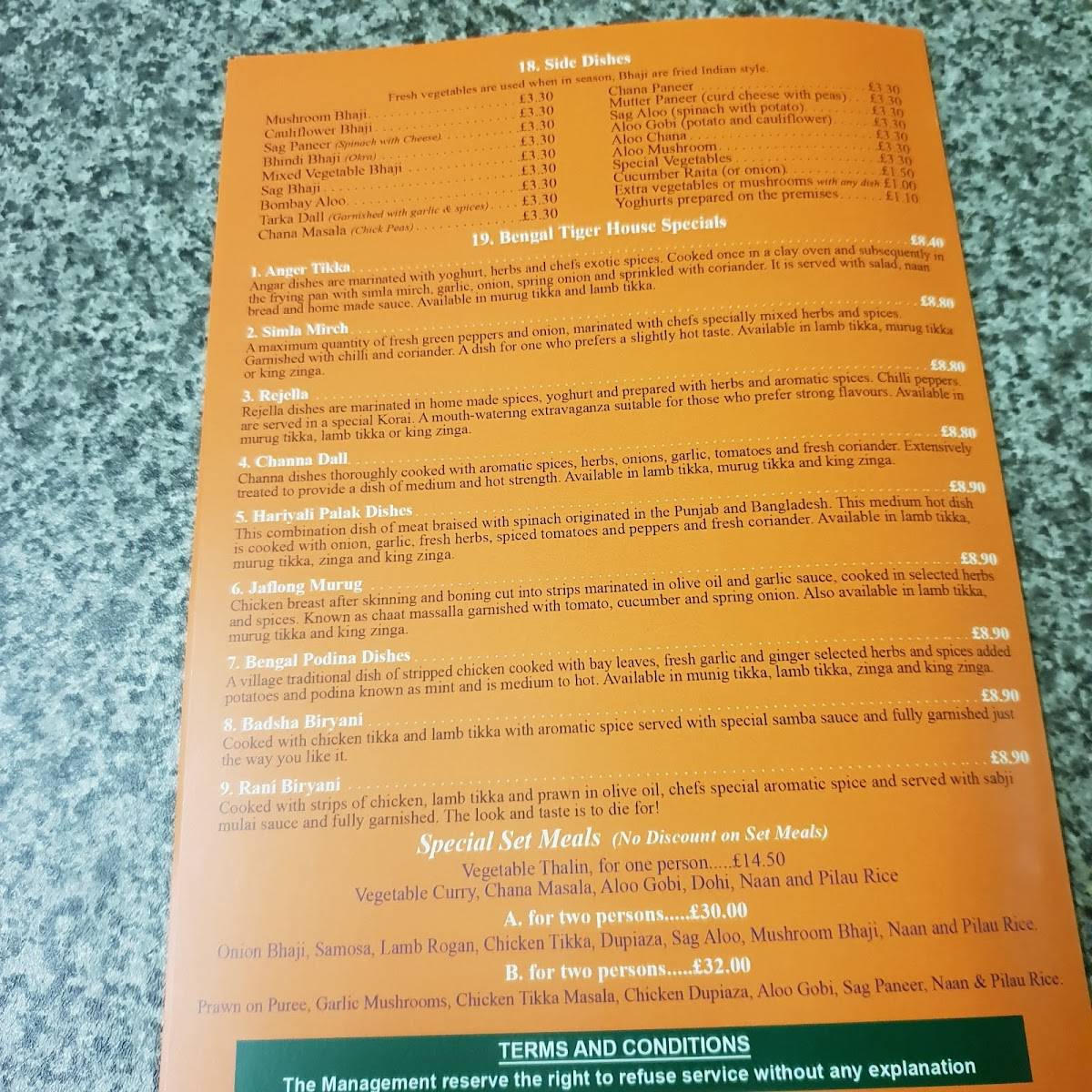 Menu at Bengal Tiger fast food, South Molton
