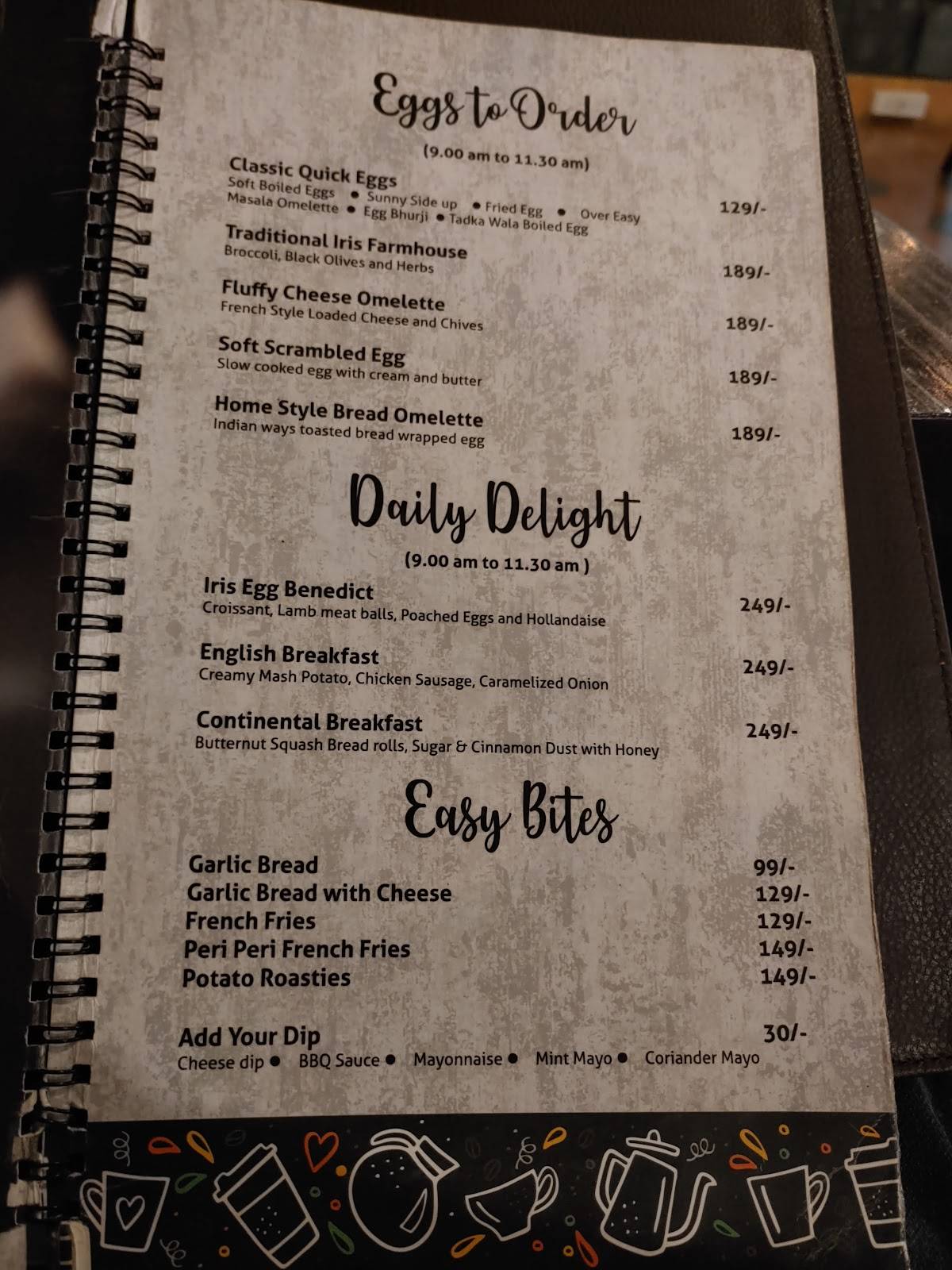 Menu at Iris Cafe HSR, Bengaluru, 17/J