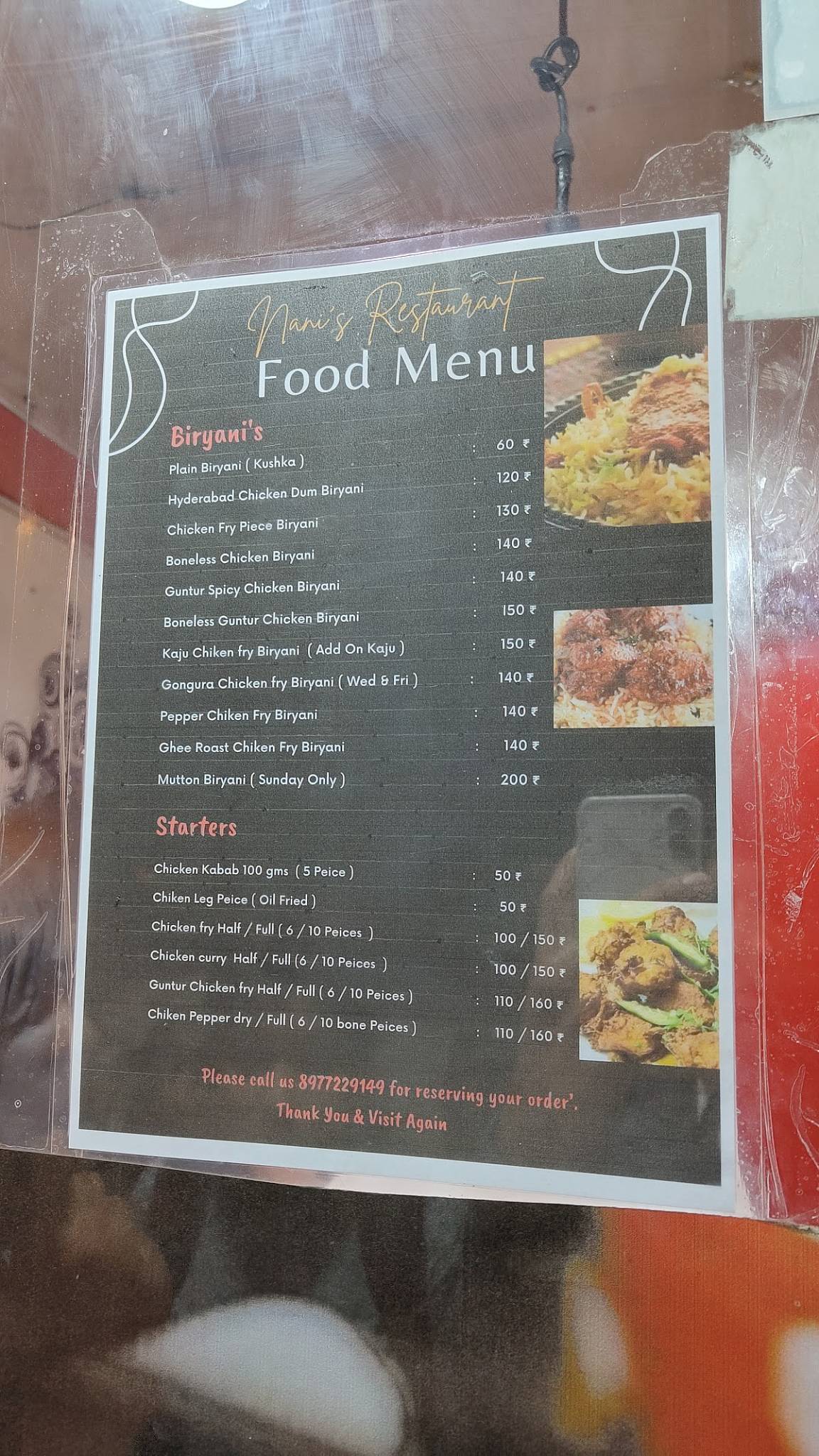 Menu at Nani's Hyderabad Dum Biryani, Bengaluru