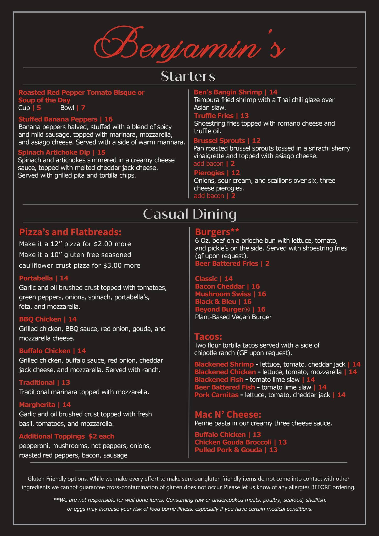 Menu at Benjamin's restaurant, Indiana