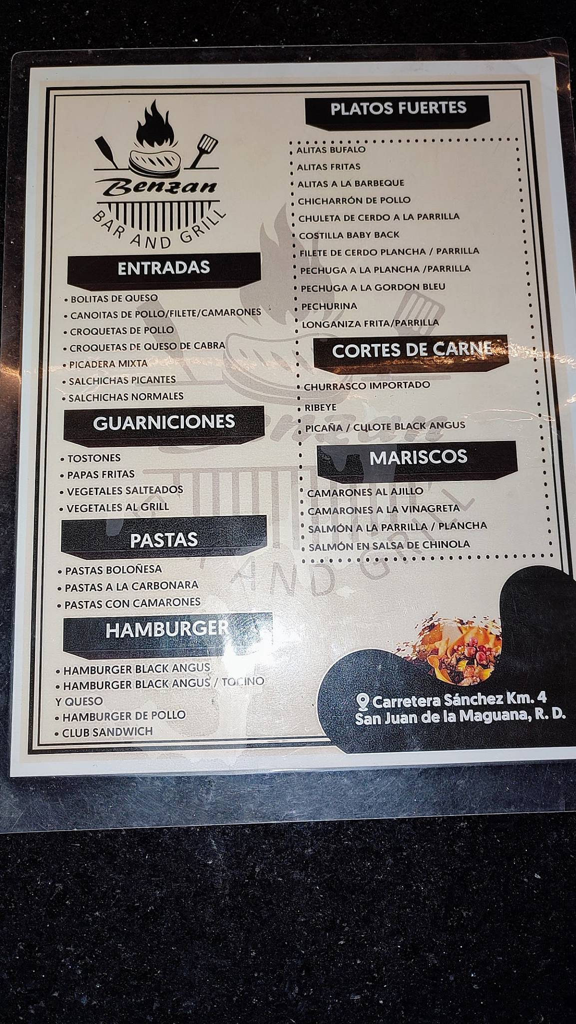 Menu at Benzán Bar & Grill, Dominicana