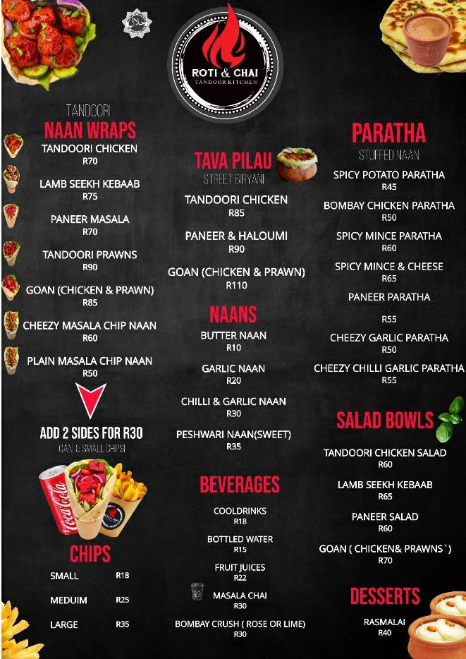 Menu at ROTI & CHAI FLORIDA RD restaurant, Durban, Shop 5 Florida Exchange