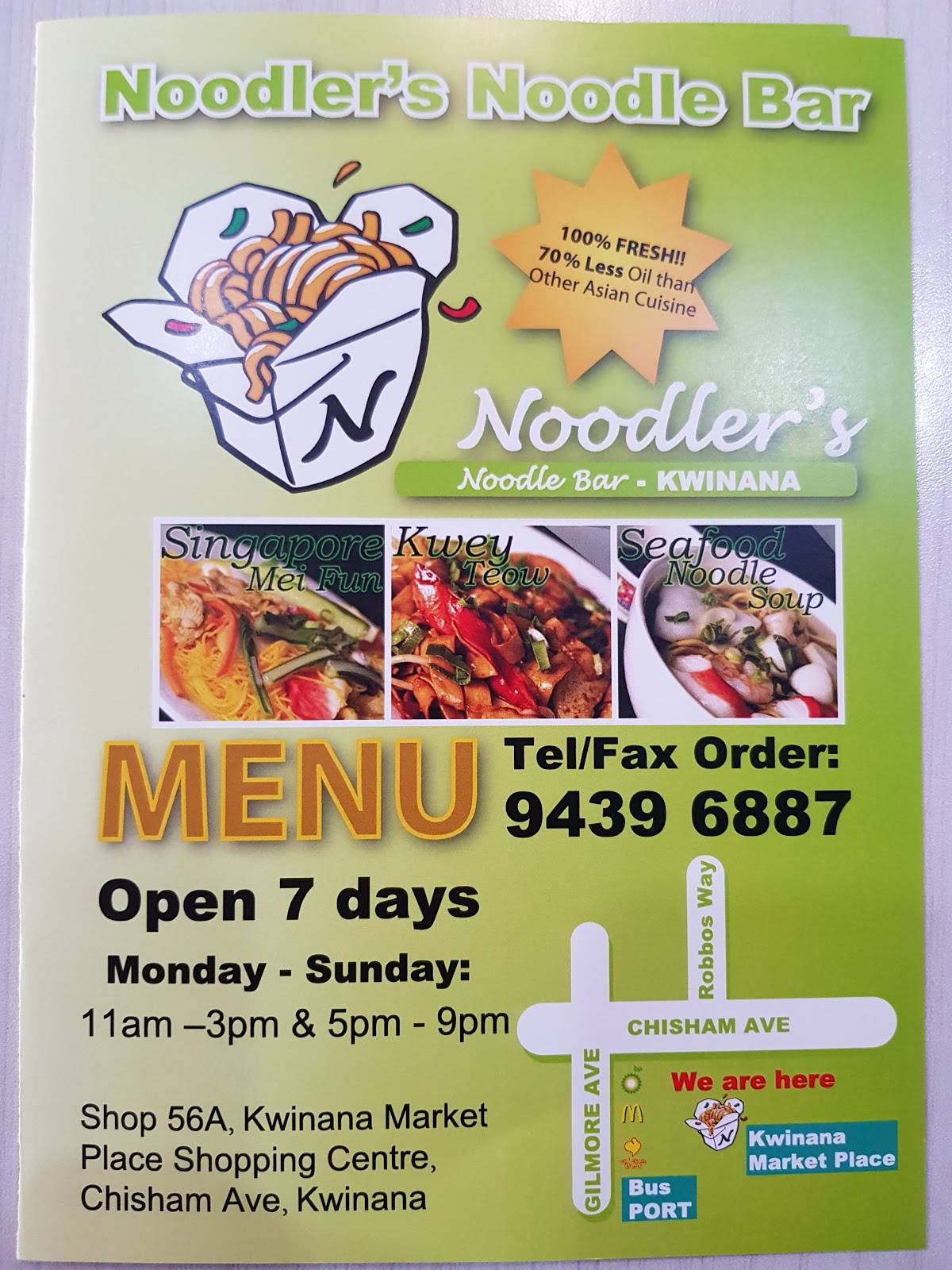 Menu at Noodler's Noodle Bar, Kwinana Town Centre