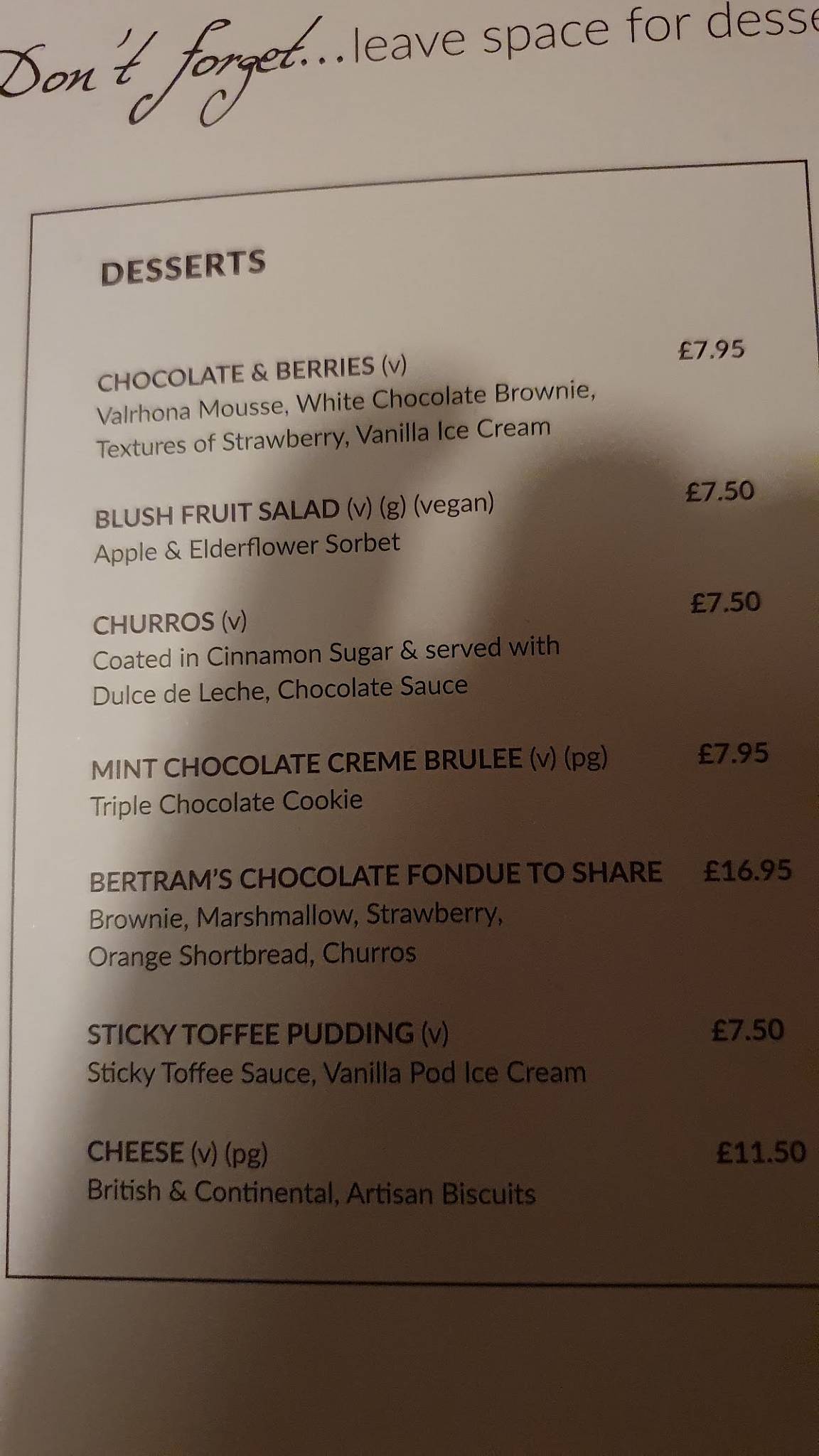 Menu at Bertram's Restaurant, Burnley, Crow Wood