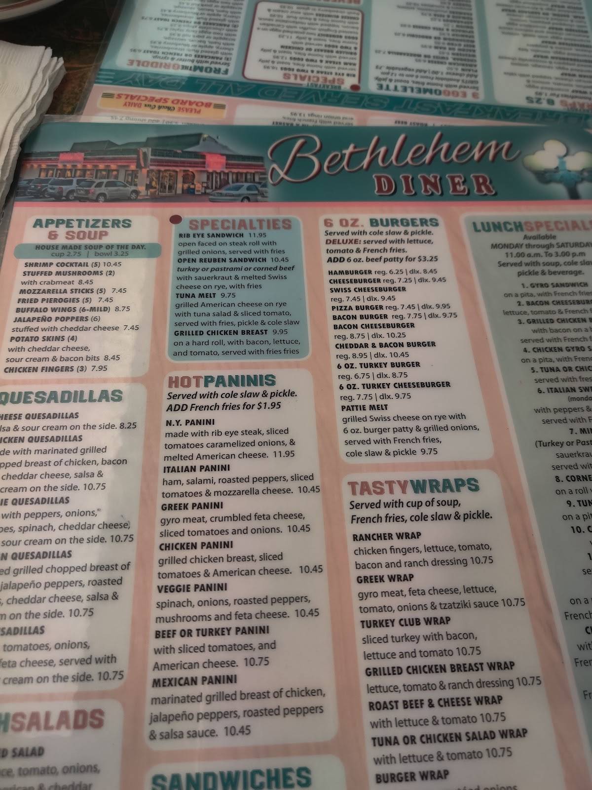 Menu at Bethlehem Diner restaurant, Allentown