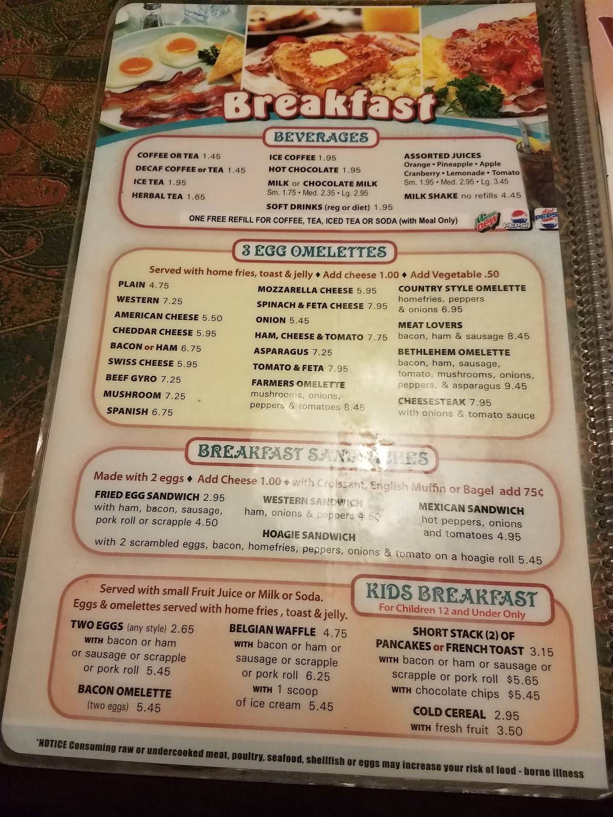 Menu at Bethlehem Diner restaurant, Allentown