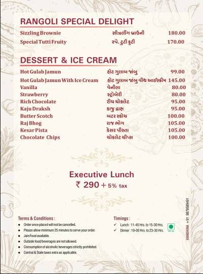 Menu at Rangoli The Delicacy Restaurant, Bhavnagar