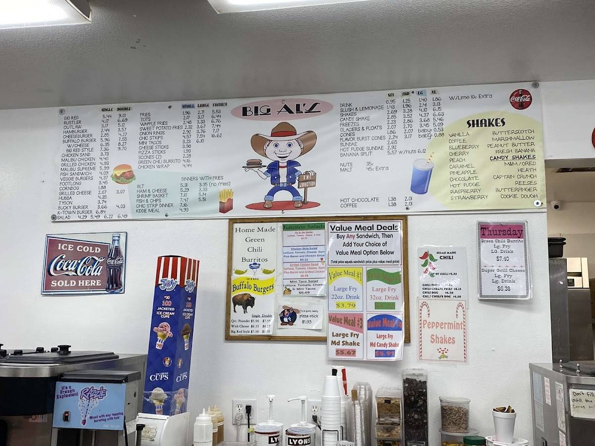Menu at Big Al's Burgers at The Junction fast food, Kanab