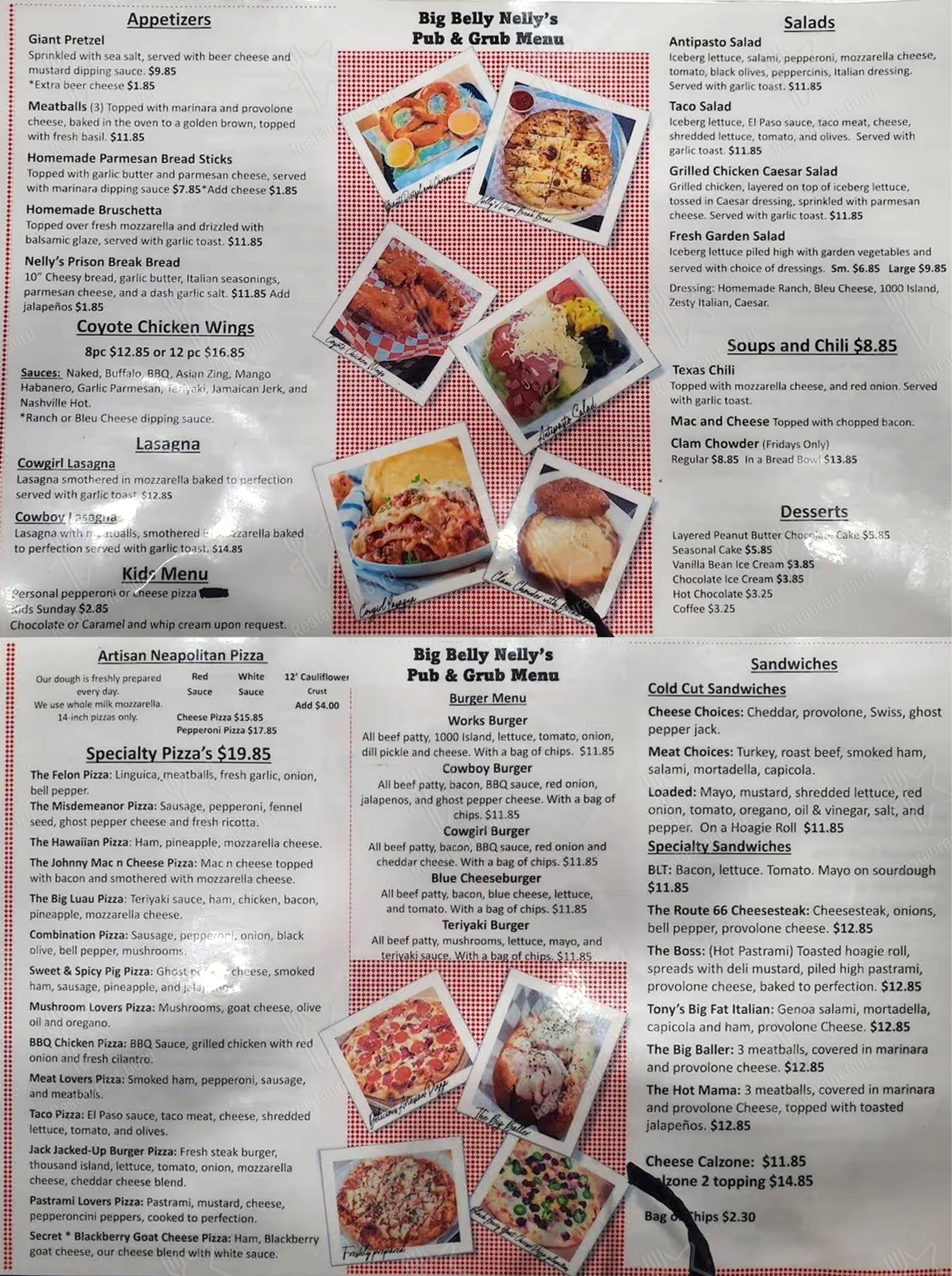 Menu at Big Belly Nelly's Pub And Grub, Kingman