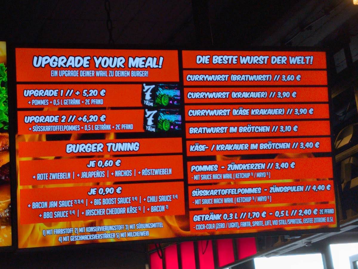Menu at Big Boost Burger restaurant, Dortmund