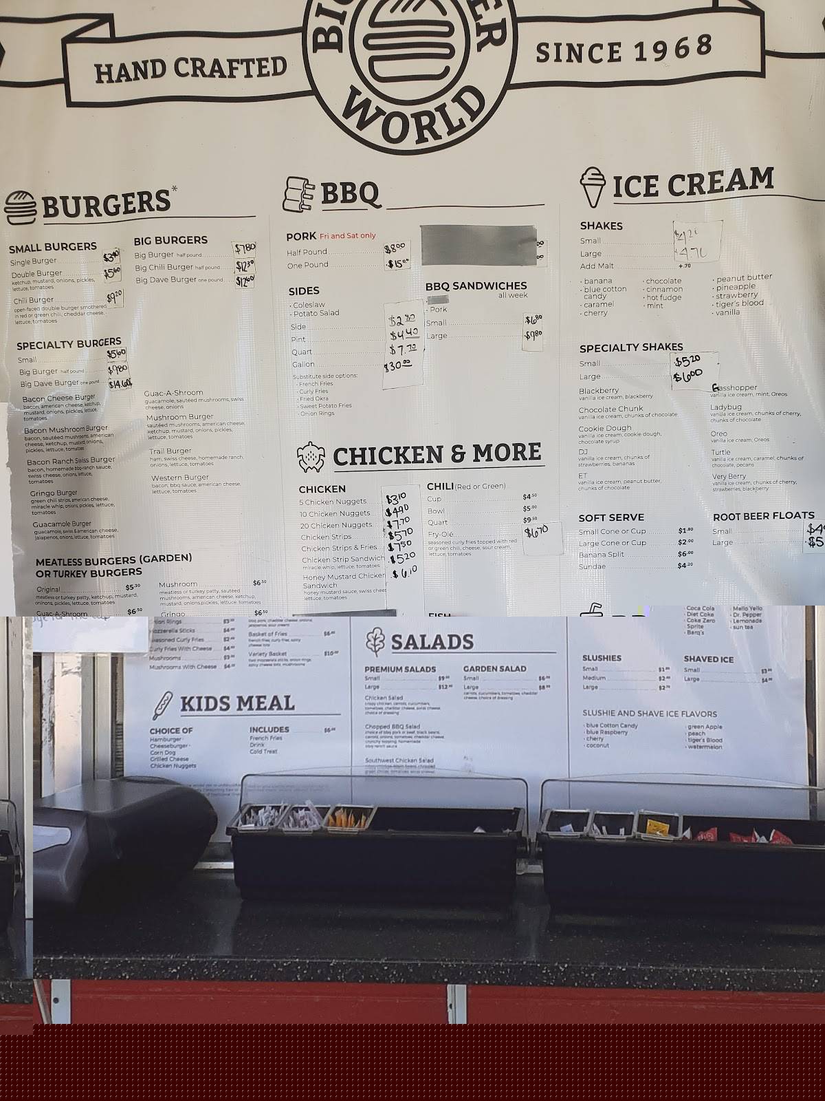 Menu at Big Burger World restaurant, Cañon City