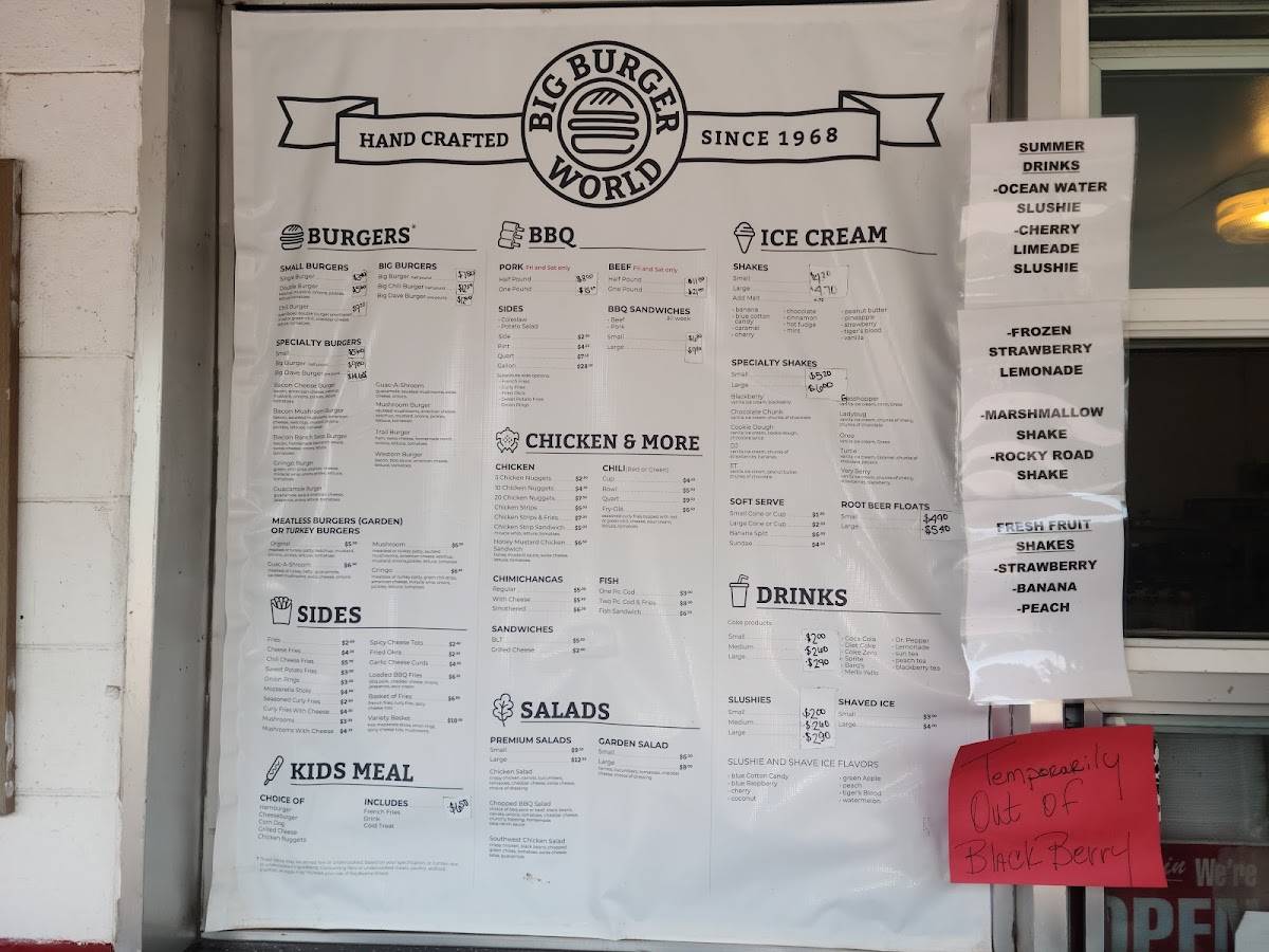 Menu at Big Burger World restaurant, Cañon City