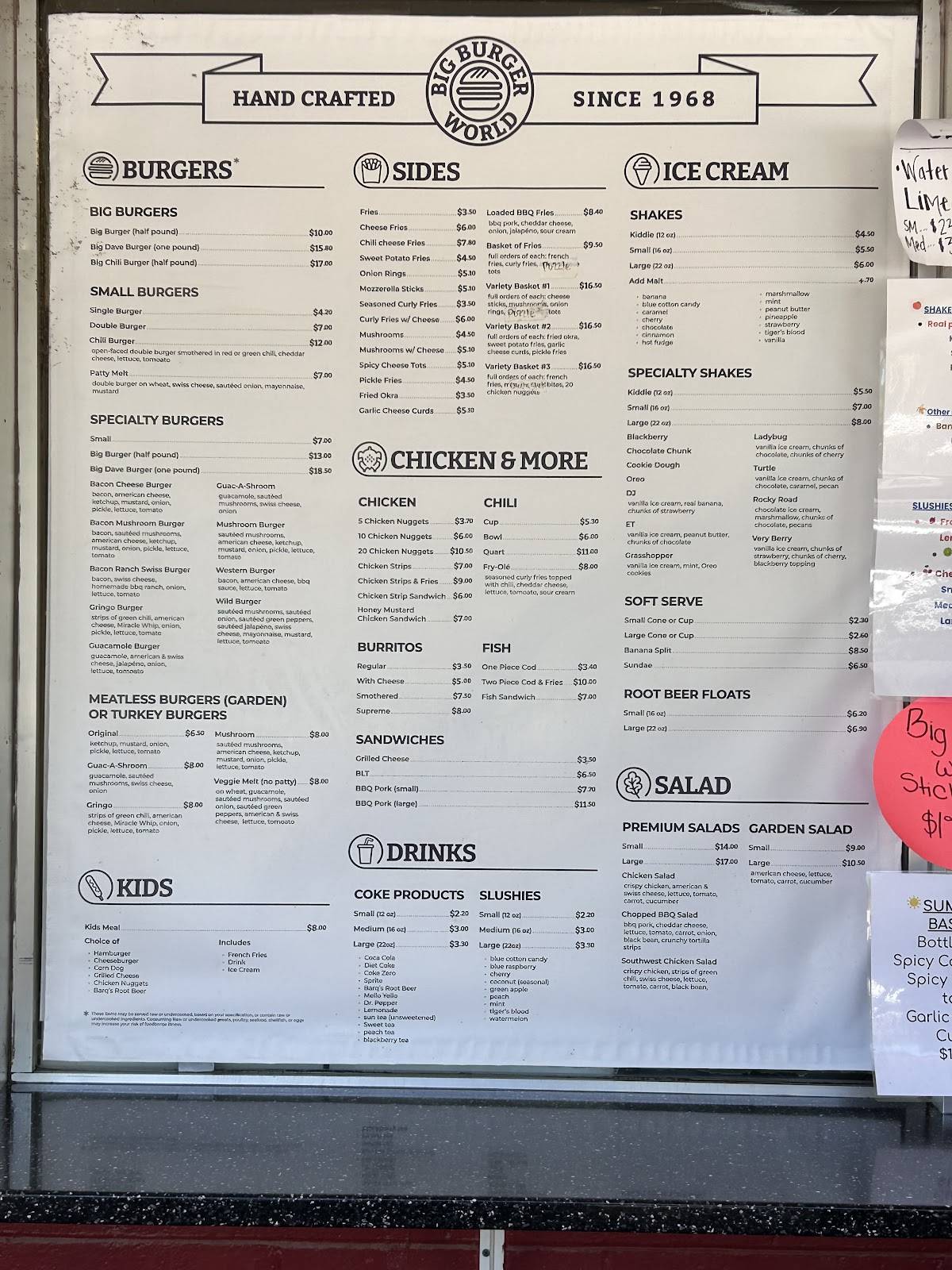 Menu at Big Burger World restaurant, Cañon City