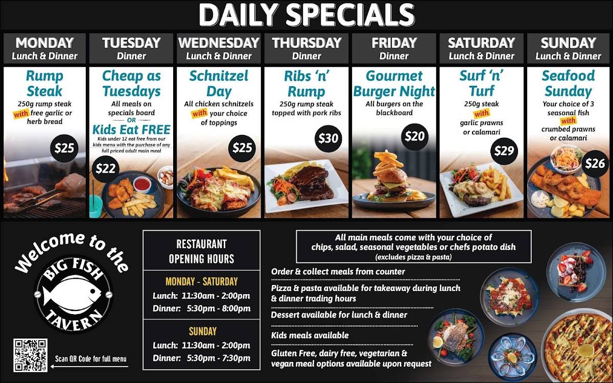 Menu at Big Fish Tavern restaurant, Caboolture