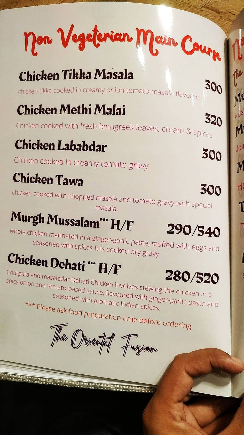 Menu at The Oriental Fusion, Bihar Sharif