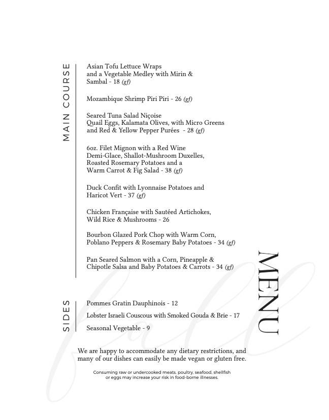 Menu at Bijou Garden Cafe, Sarasota