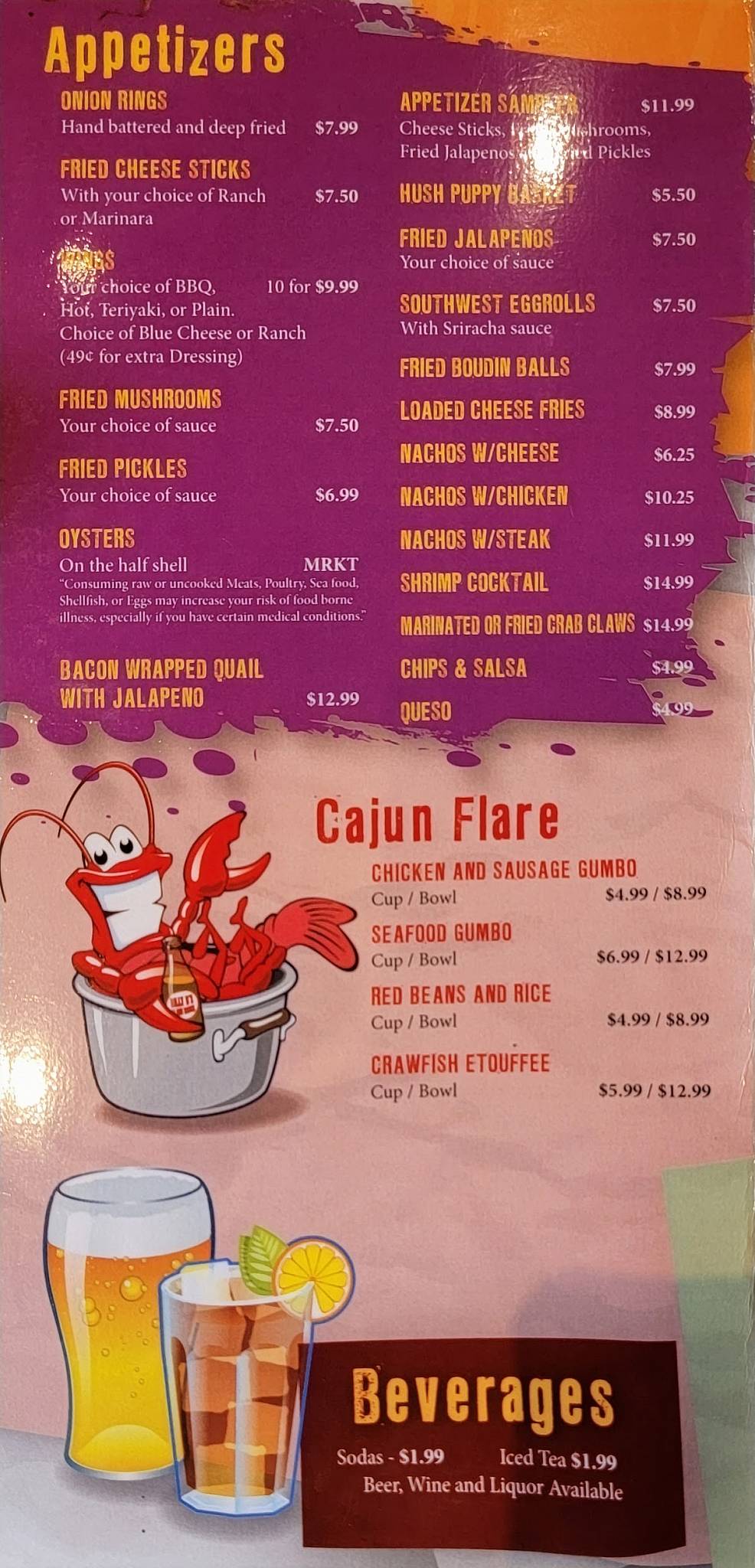 Menu at Billy B's Cajun Grill restaurant, Mansfield