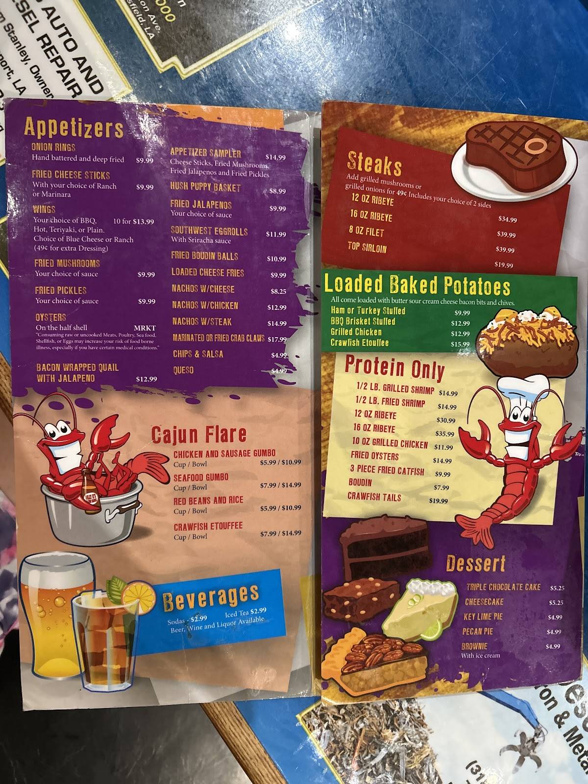 Menu at Billy B's Cajun Grill restaurant, Mansfield