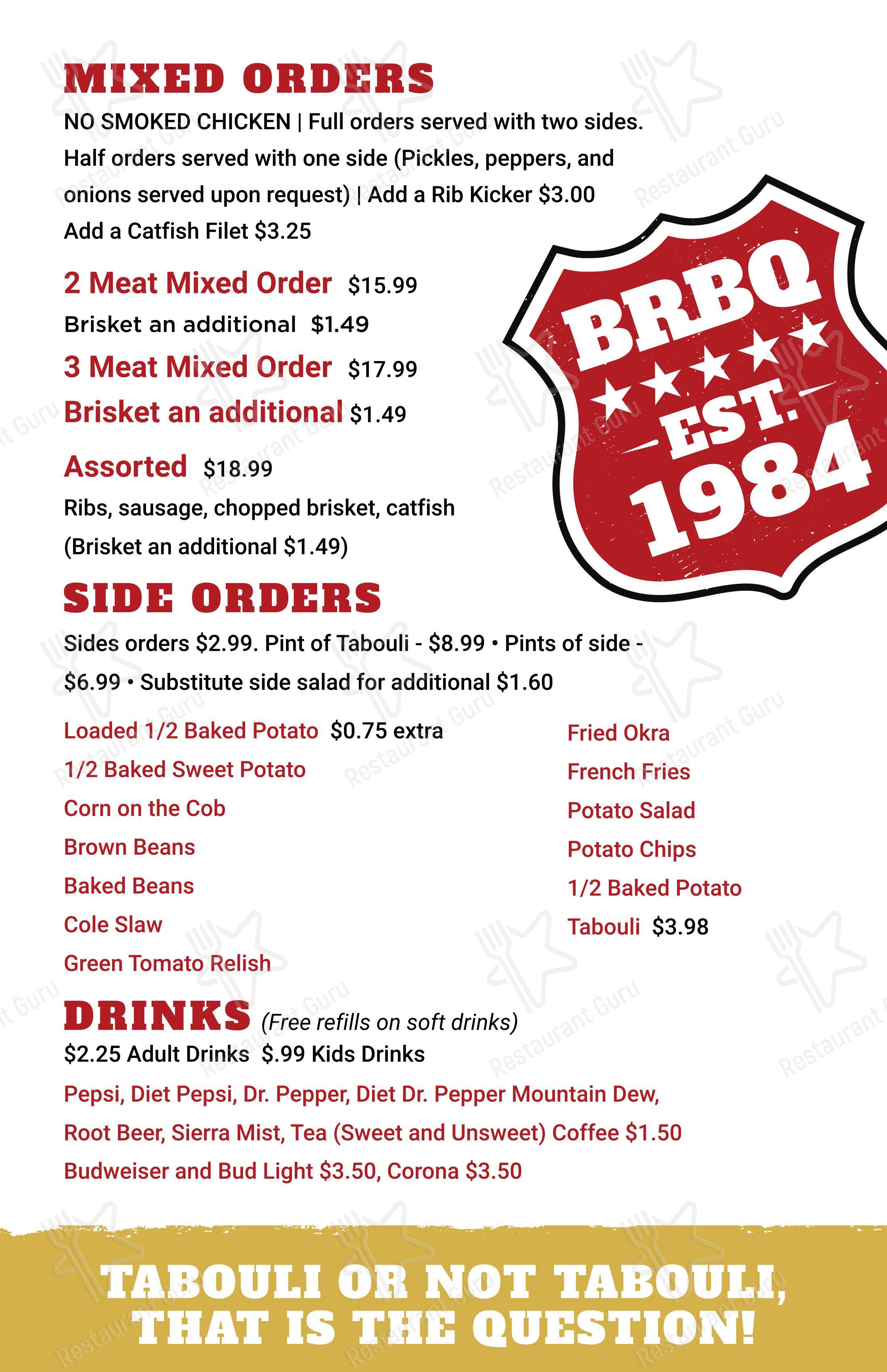 Menu at Billy Ray's Catfish & BBQ - Tulsa, Tulsa, Southwest Blvd