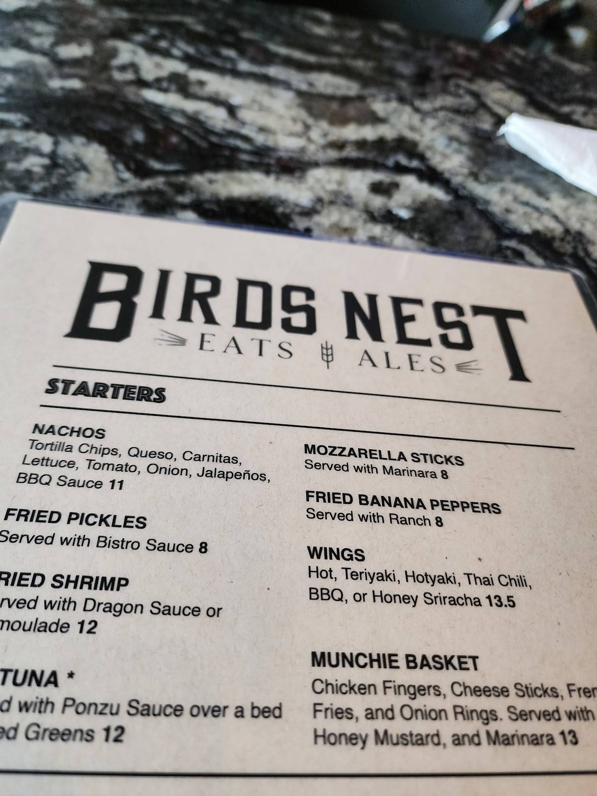 Menu at Birds Nest pub & bar, Florence