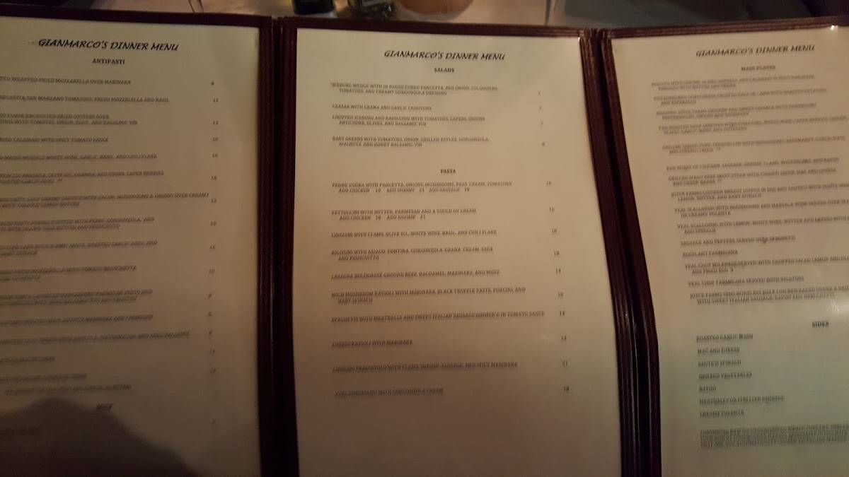 Menu at Gianmarco's Restaurant, Birmingham