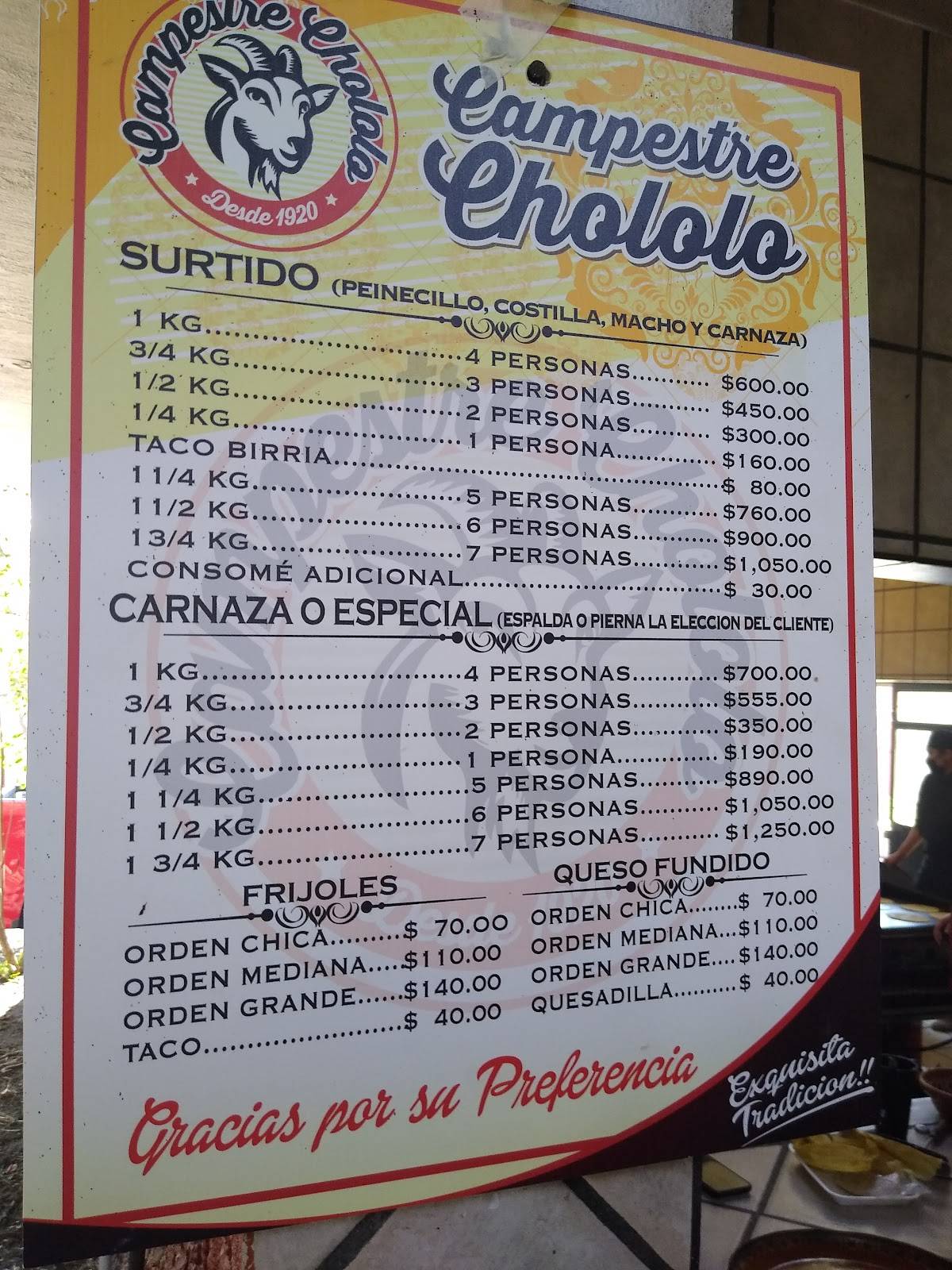 Carta del restaurante Birrierías Chololo, El Capulín