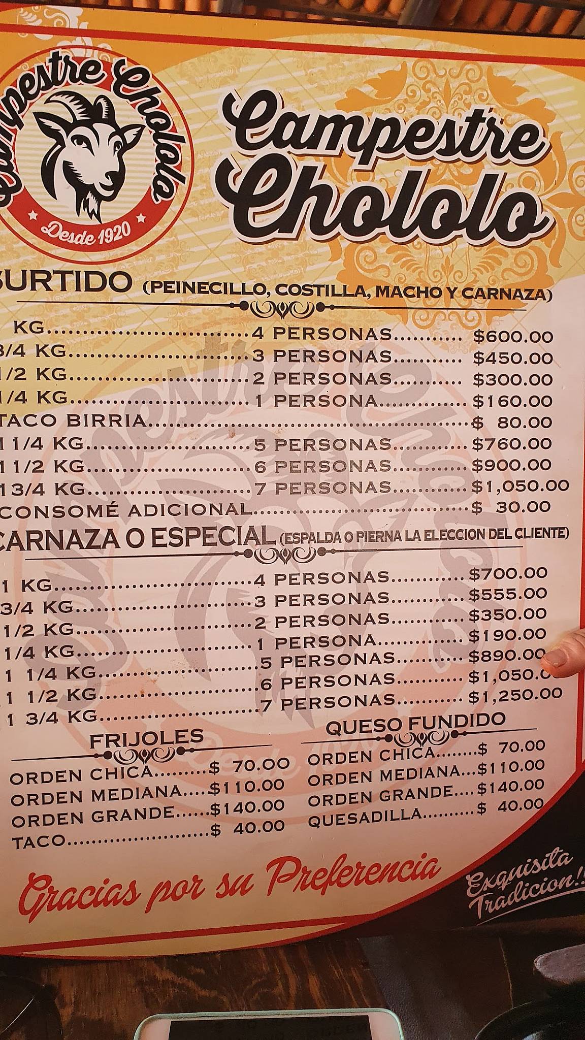 Carta del restaurante Birrierías Chololo, El Capulín